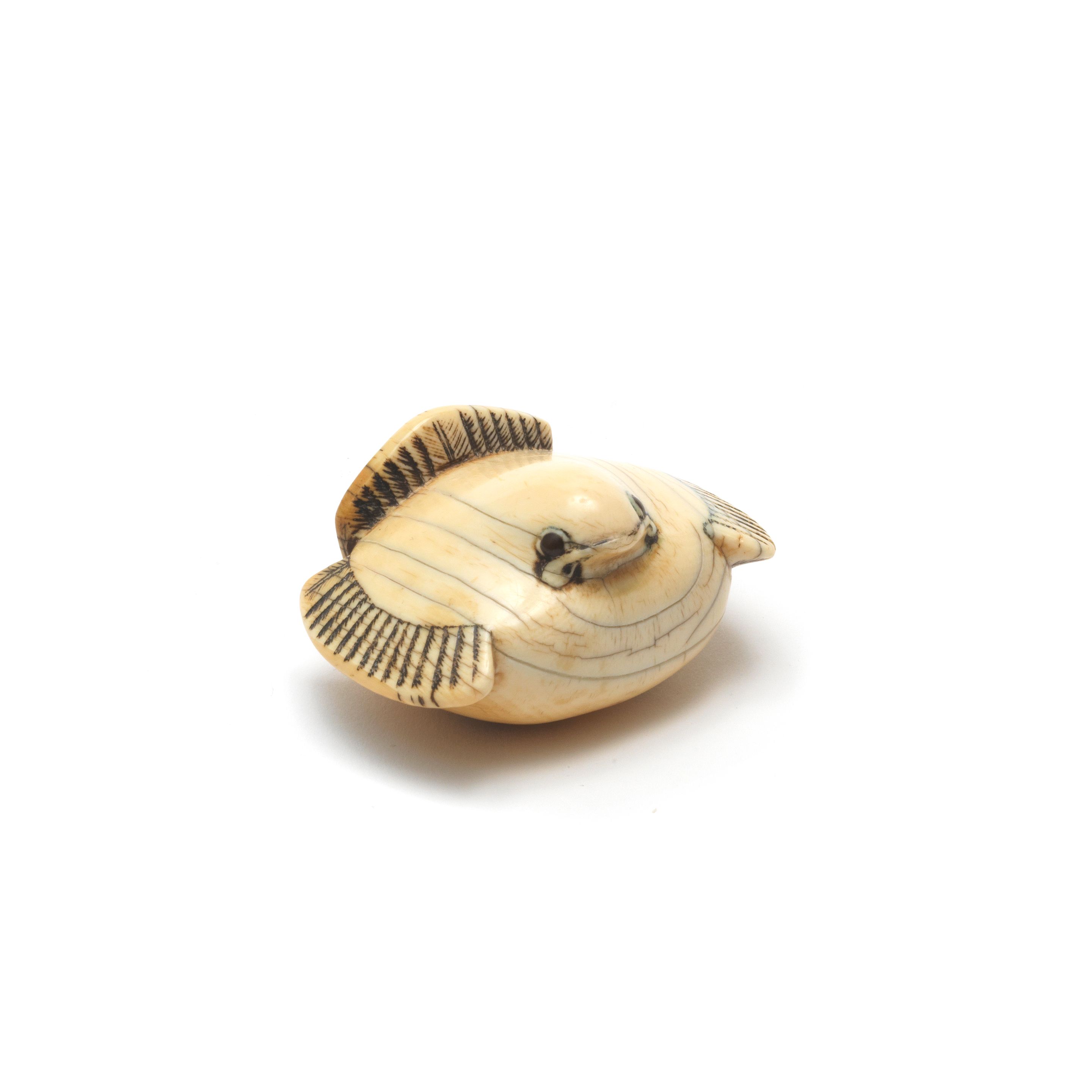 Bonhams : An ivory netsuke of a stylised sparrow After Masanao of Kyoto ...