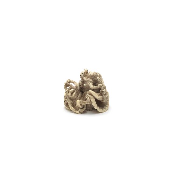 Bonhams : An ivory okimono-style netsuke of Raijin and Raitaro on a ...