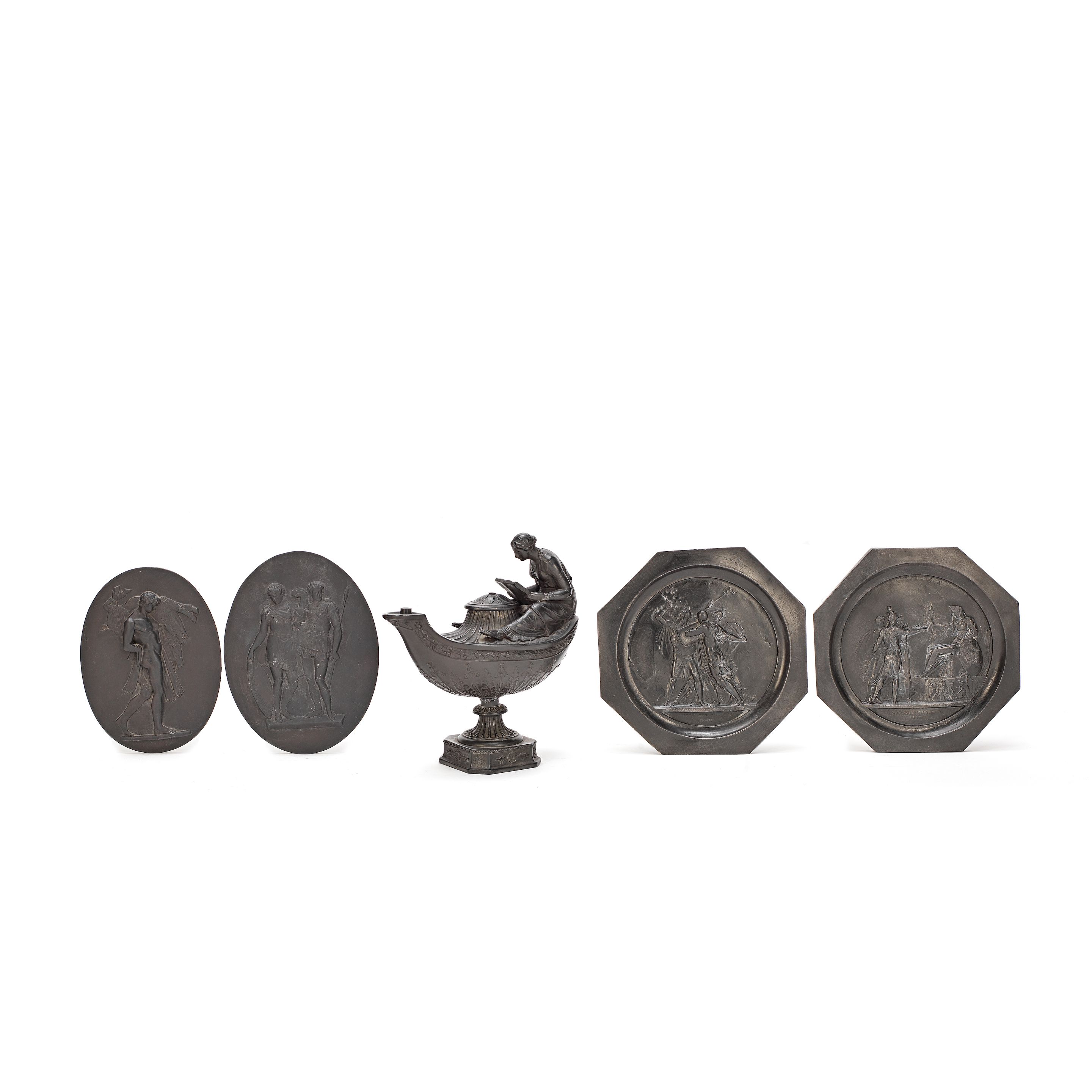 Bonhams : A 19th century Wedgwood black basalt oil lamp together with a ...