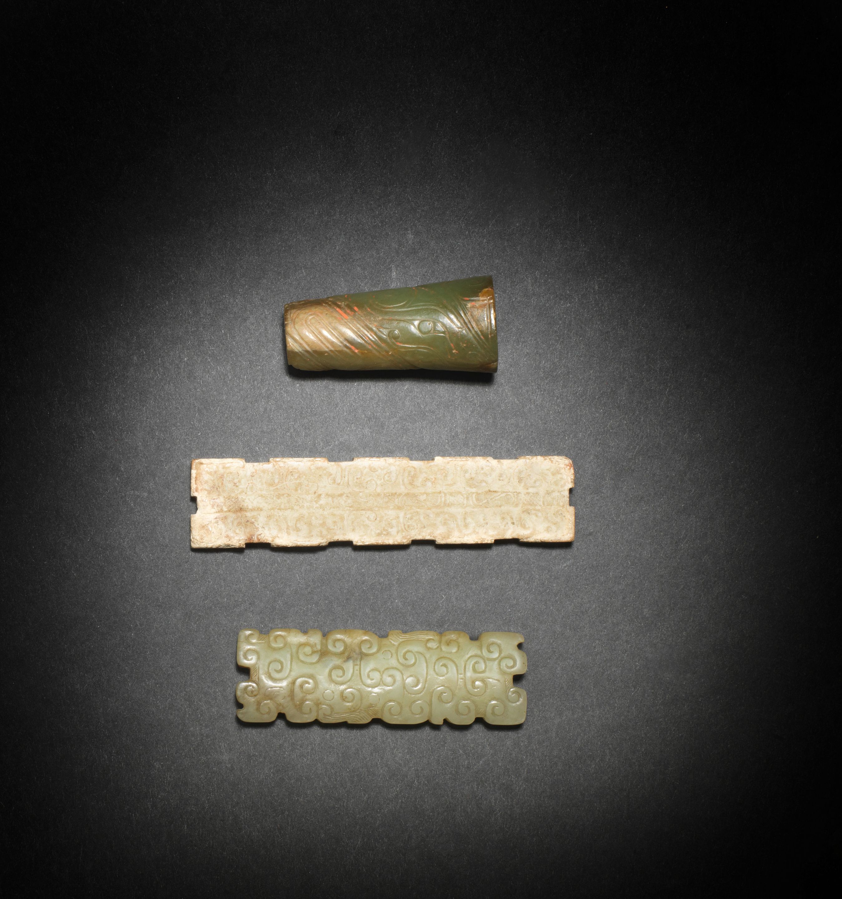 Bonhams : THREE ARCHAIC JADE CARVINGS Shang Dynasty/Warring States ...