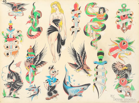 Bonhams : Dennis Cockell A Group of Traditional/Sailor-Style Tattoo ...