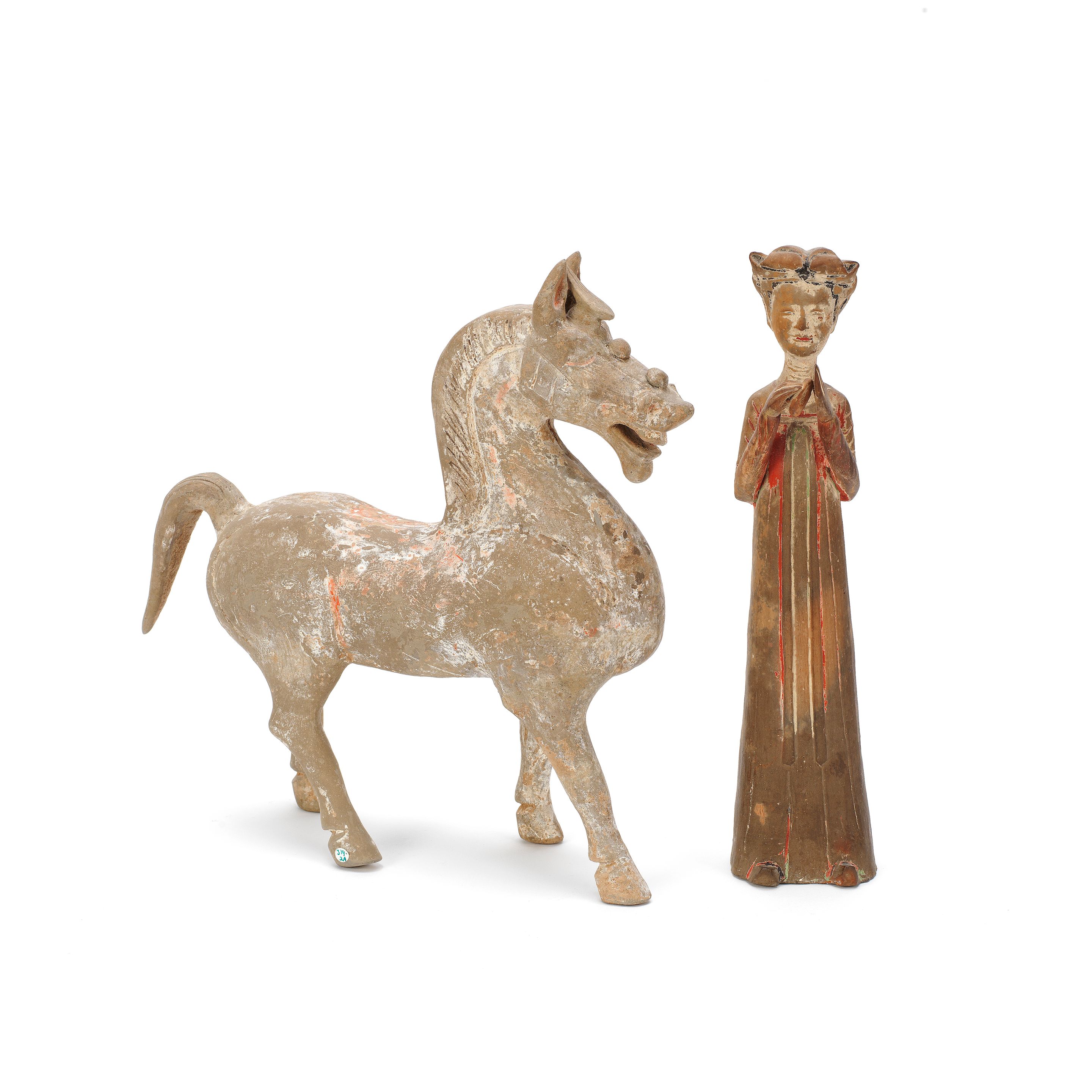 Bonhams : A PAINTED POTTERY MODEL OF A FEMALE MUSICIAN AND A POTTERY ...