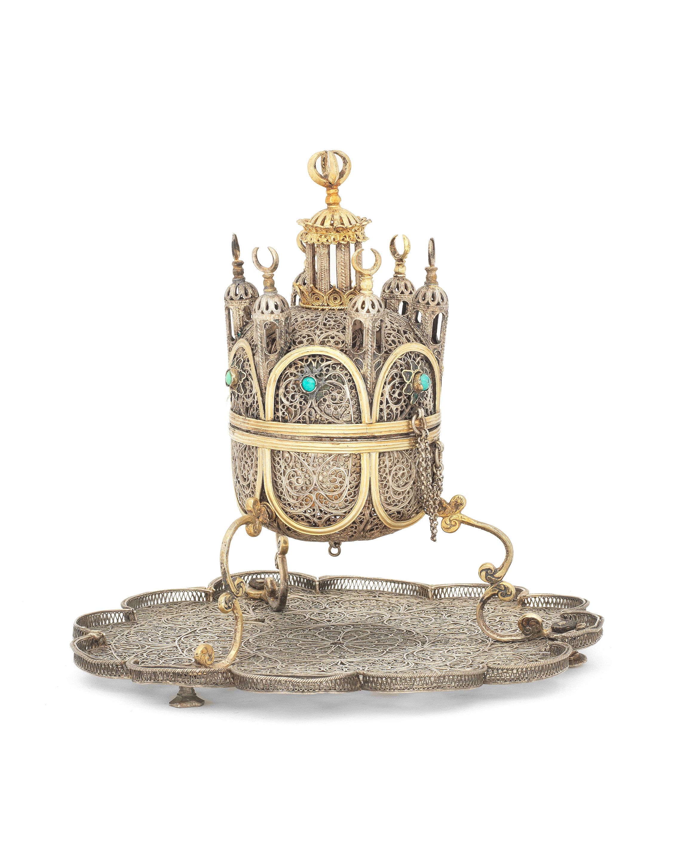 Bonhams : A fine Armenian turquoise-set enamelled gilt-silver filigree ...