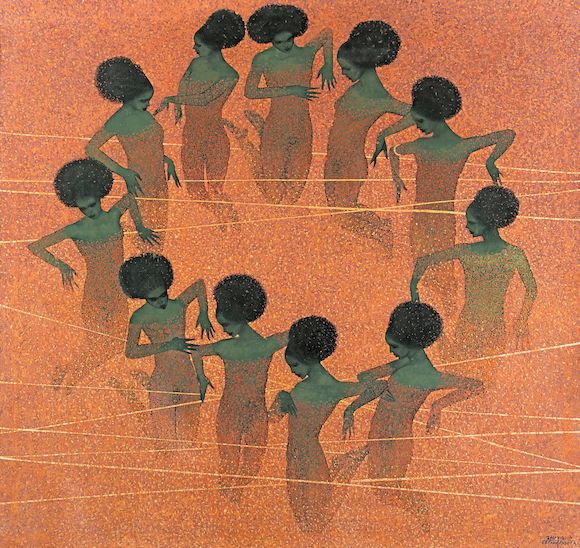 Bonhams : Getahun Assefa Balcha (Ethiopian, born 1967) Women skipping ...