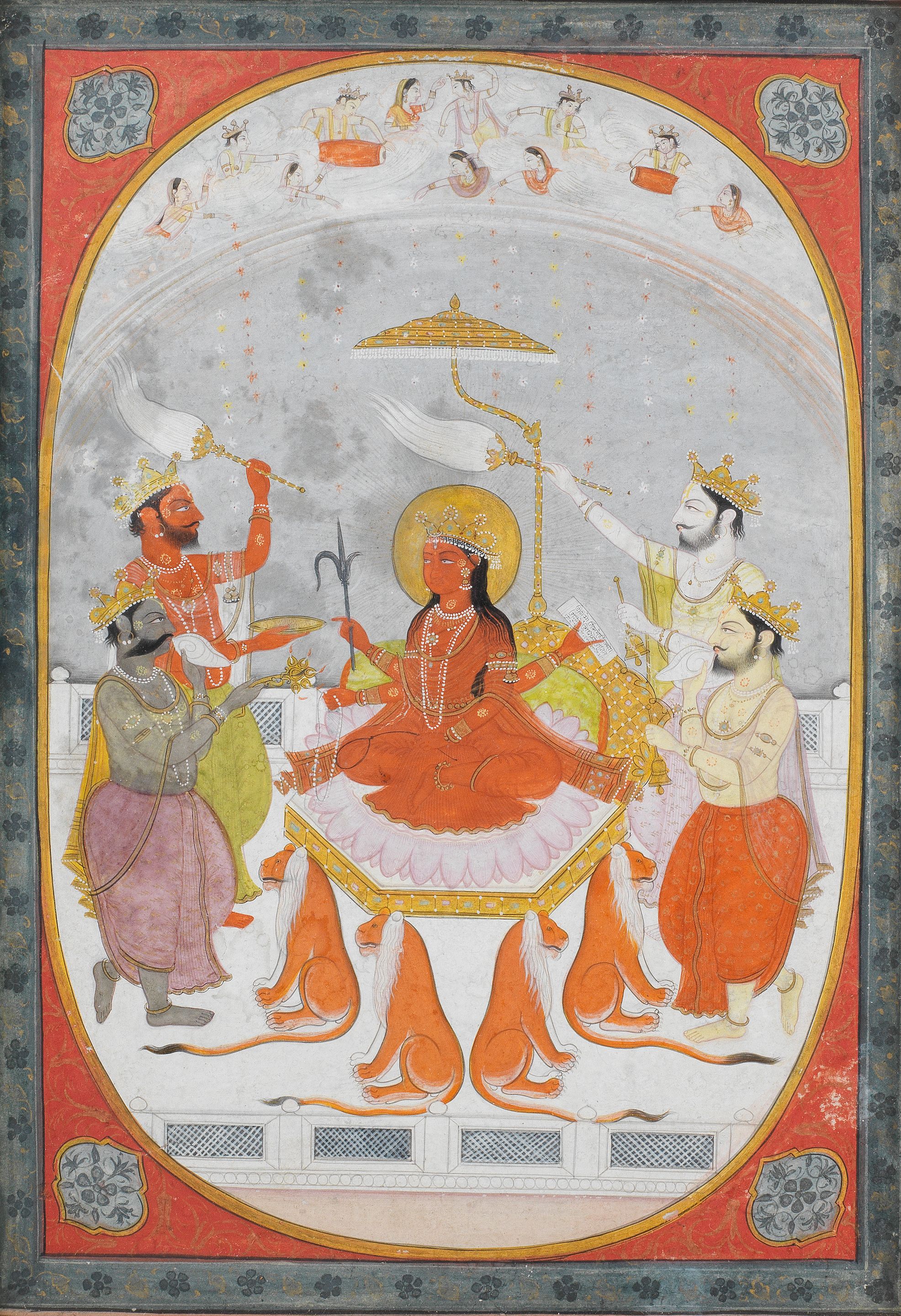 Bonhams : The Devi enthroned with royal devotees holding the attributes ...