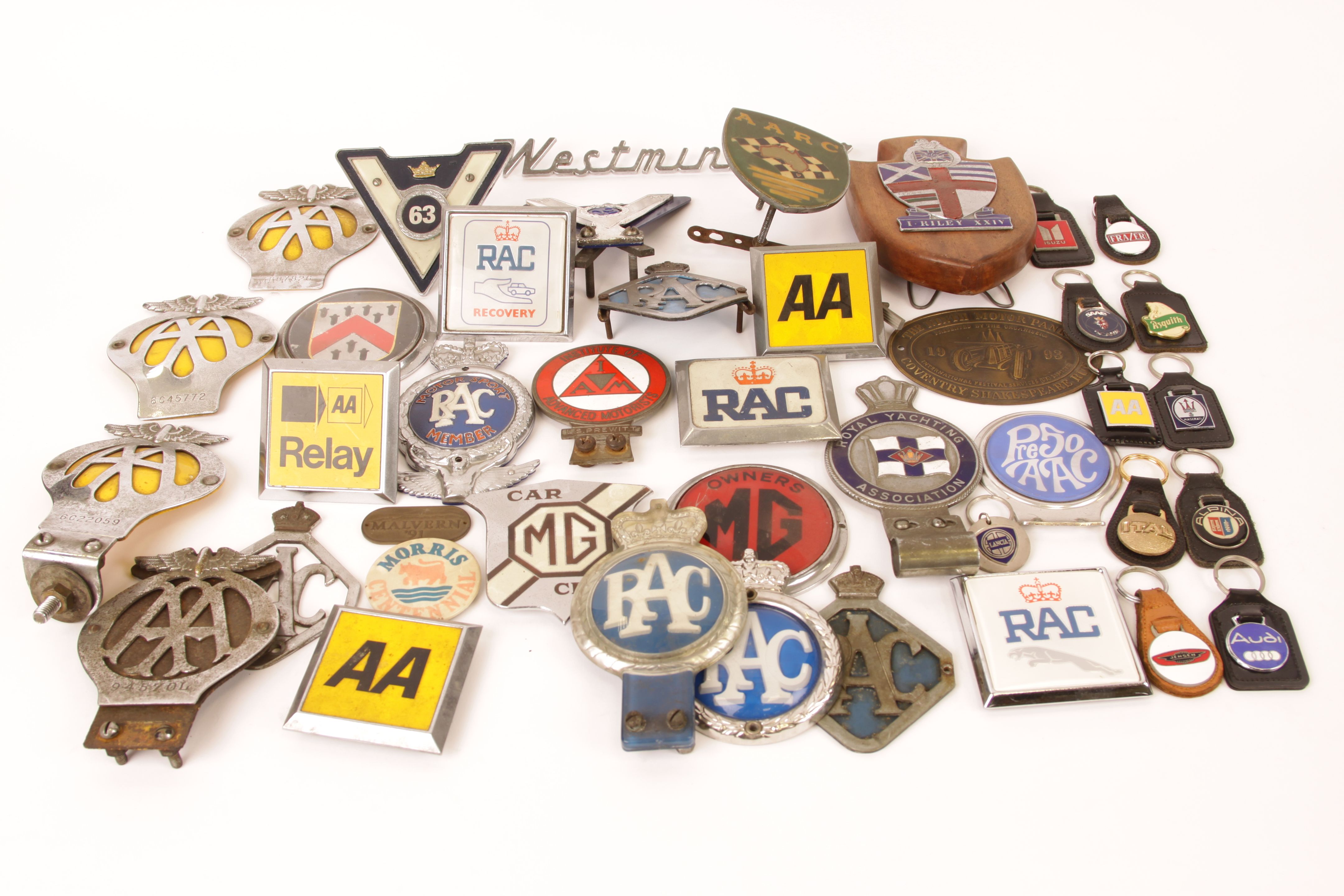 Bonhams Cars : Assorted motoring badges and key fobs, ((Qty))