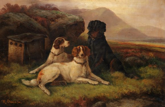 Bonhams : Robert Cleminson (British, 1864-1903) Gun dogs in highland landscapes, a pair both 41 ...