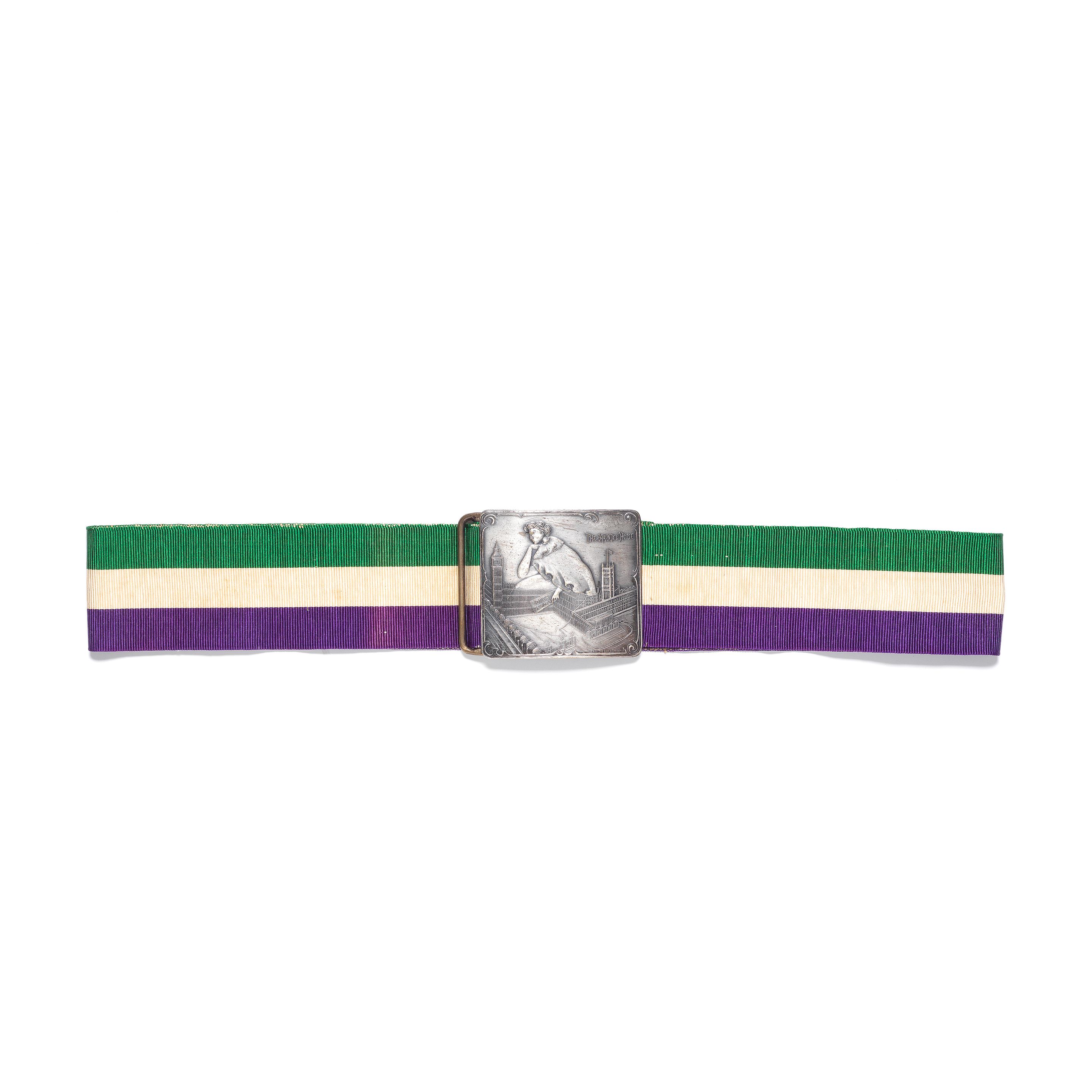 Bonhams : HAUNTED HOUSE BELT Belt woven in purple, green and white