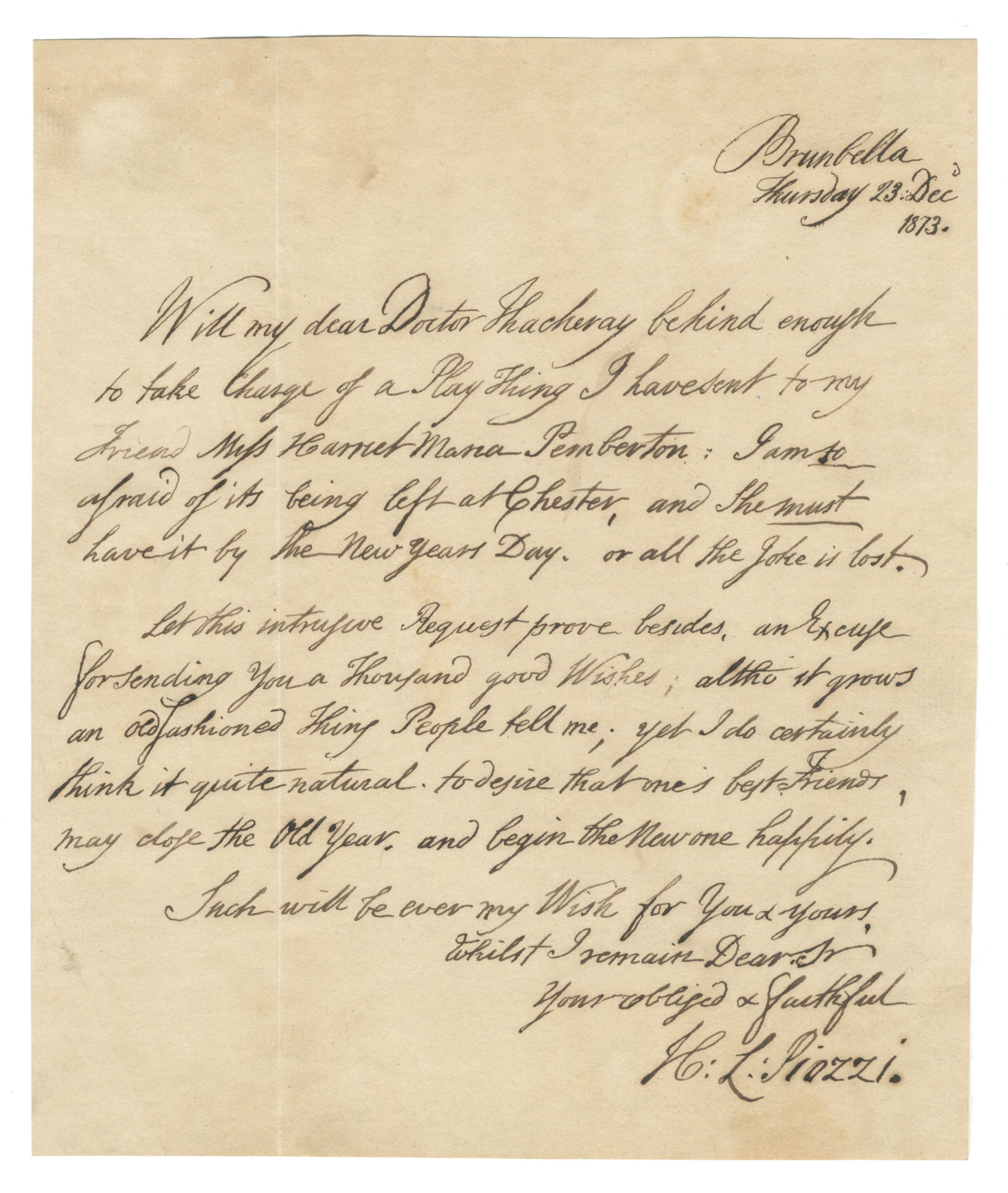 Bonhams : PIOZZI (HESTER LYNCH THRALE) Autograph letter signed ...