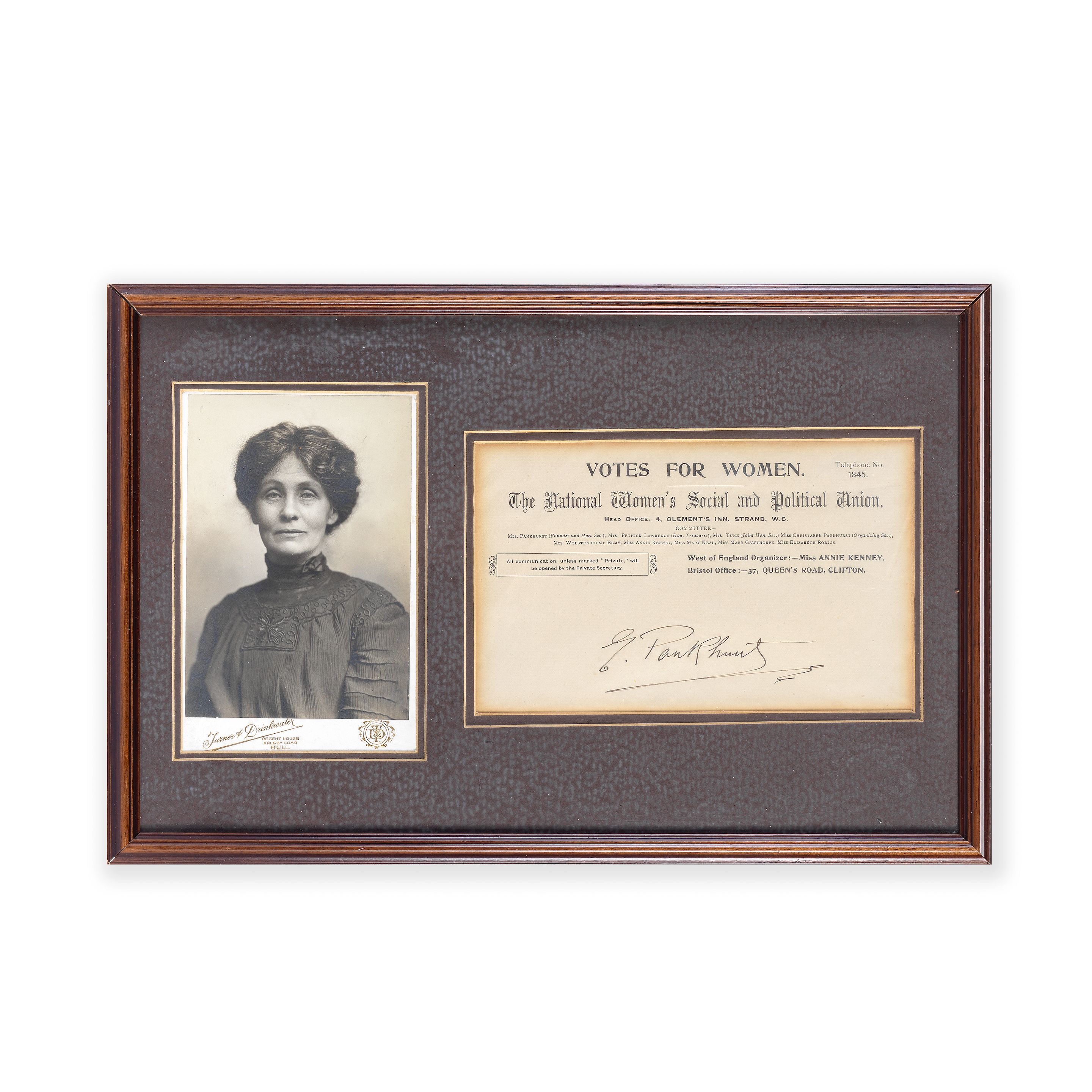 Bonhams : PANKHURST (EMMELINE) Signature (E. Pankhurst) in ink, on the ...