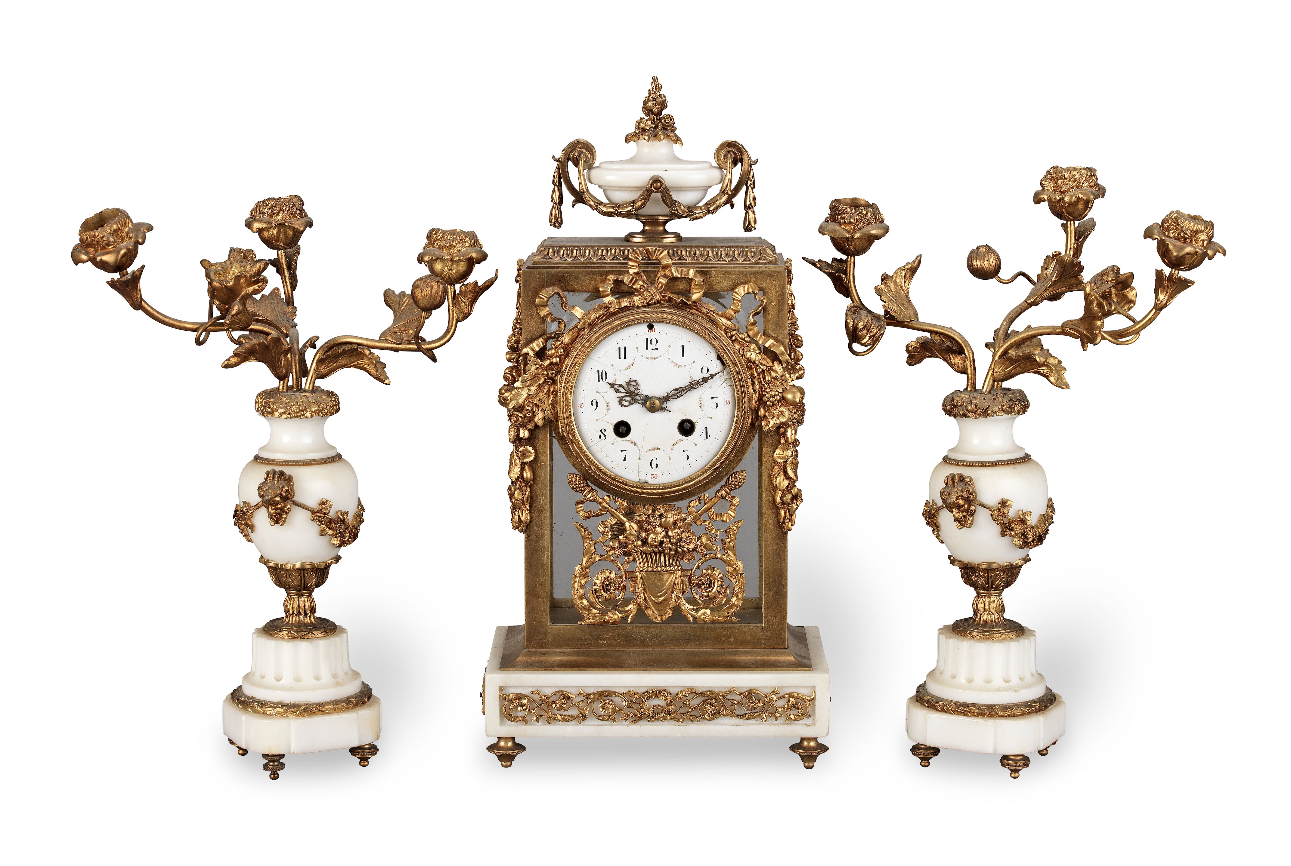 Bonhams : A late 19th century French gilt bronze and white marble four ...