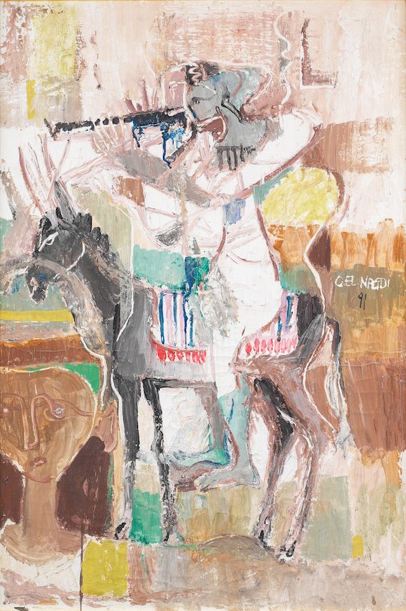 Bonhams : Omar El-Nagdi (Egypt, 1931-2019) Untitled (Man on Horse)