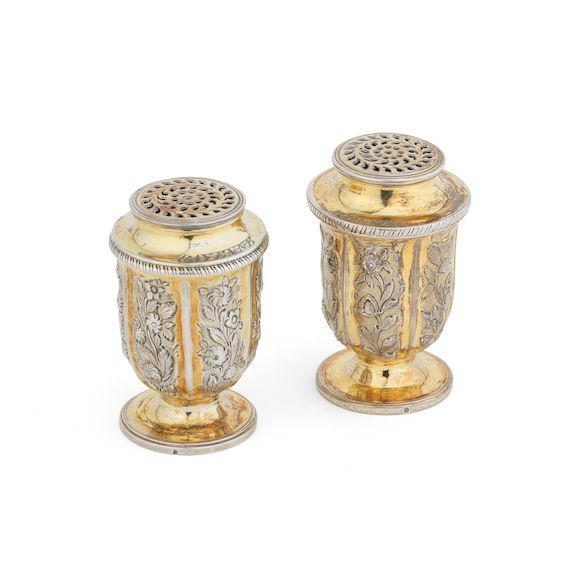 Bonhams : A pair of George III silver-gilt shakers Edward Barton ...