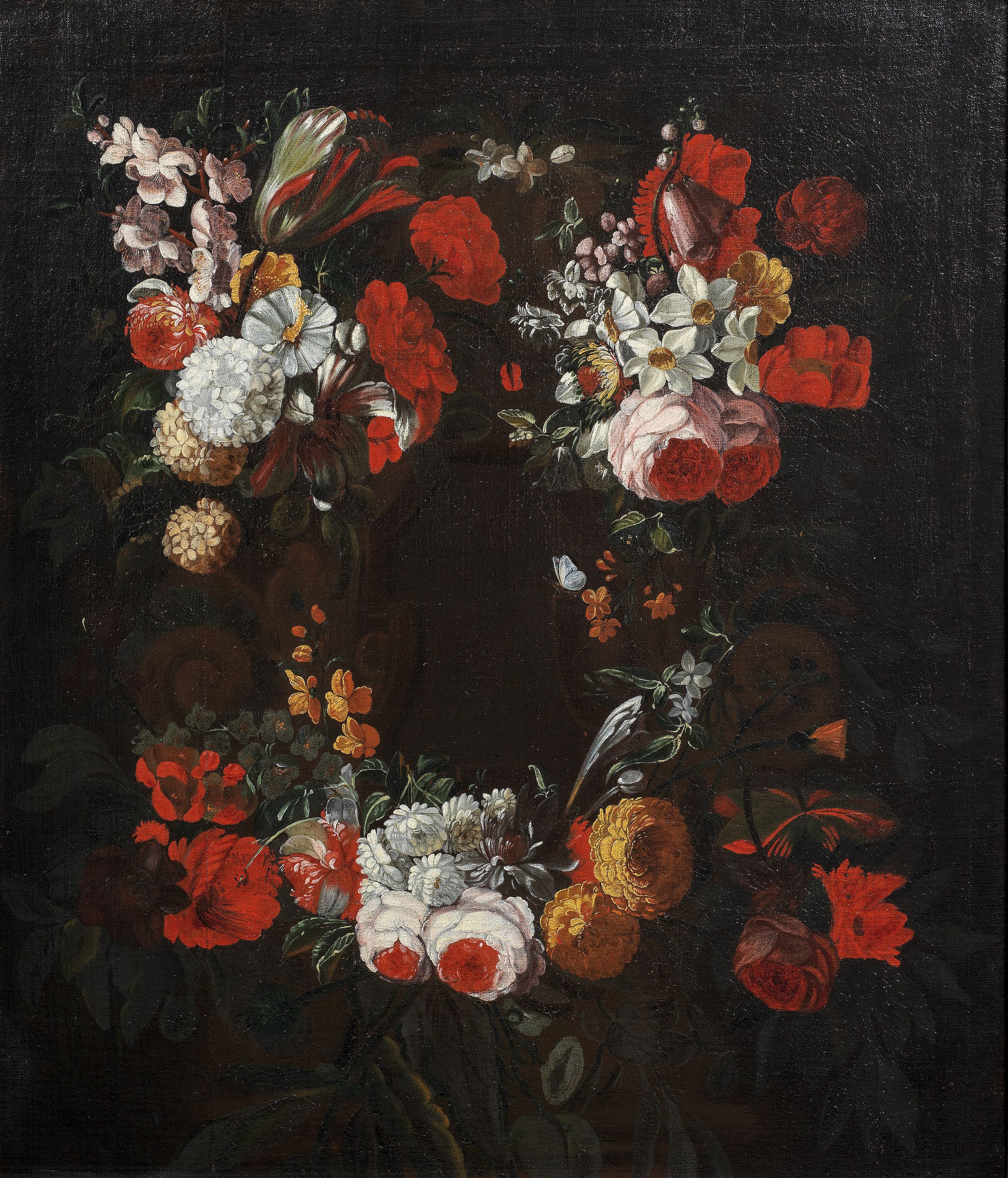 Bonhams : Follower of Daniel Seghers (Antwerp 1590-1661) A swag of flowers