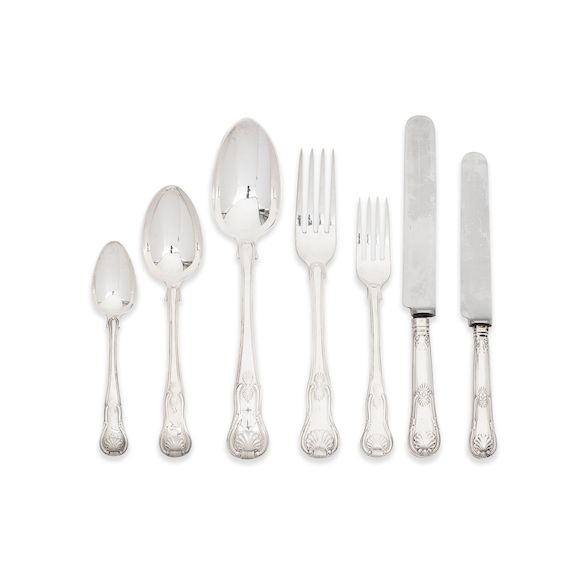 Bonhams : A George III / IV silver collected King's pattern flatware ...