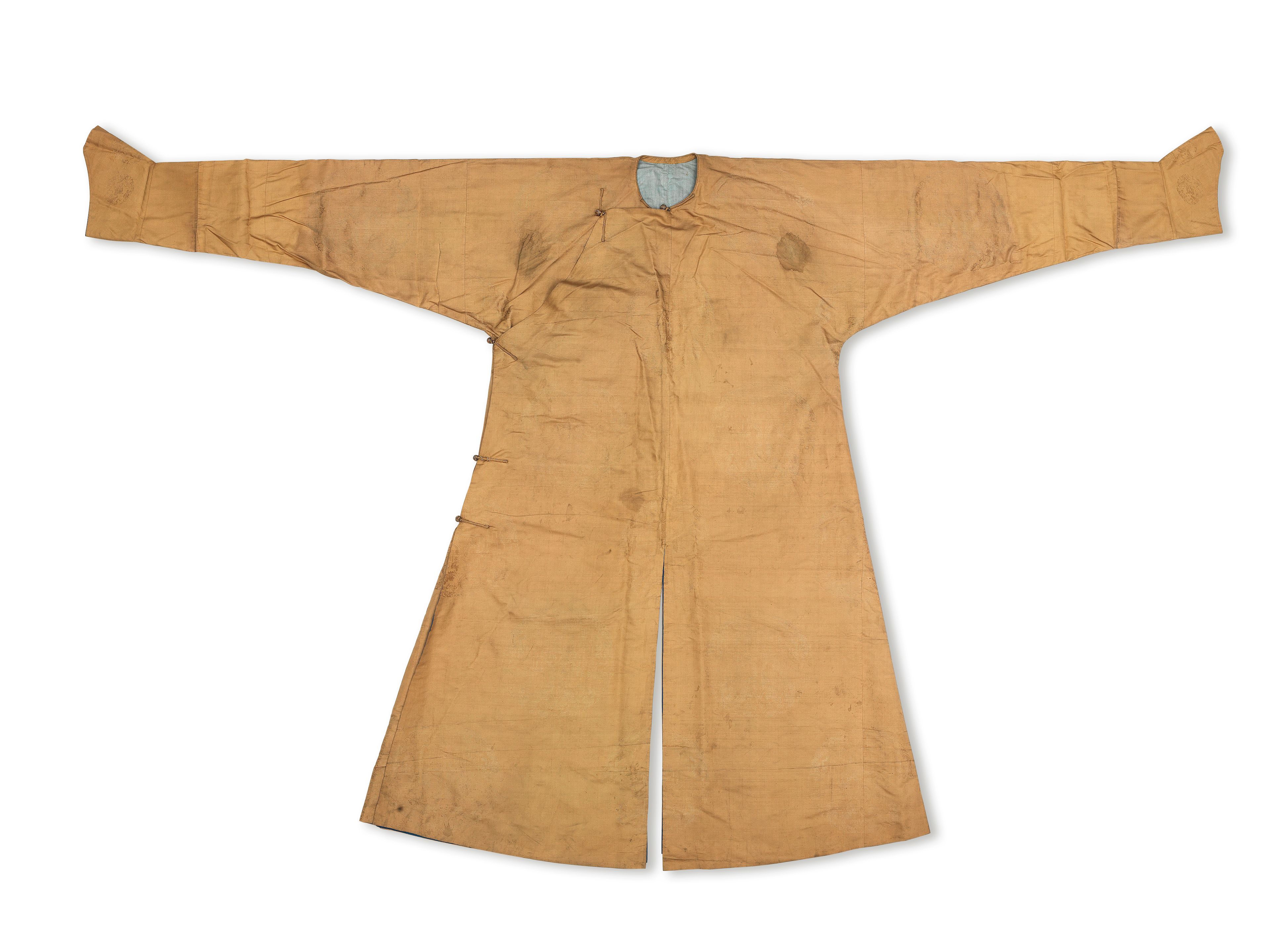 Bonhams : A LIGHT TAN SILK DAMASK INFORMAL ROBE, CHANGFU 19th century