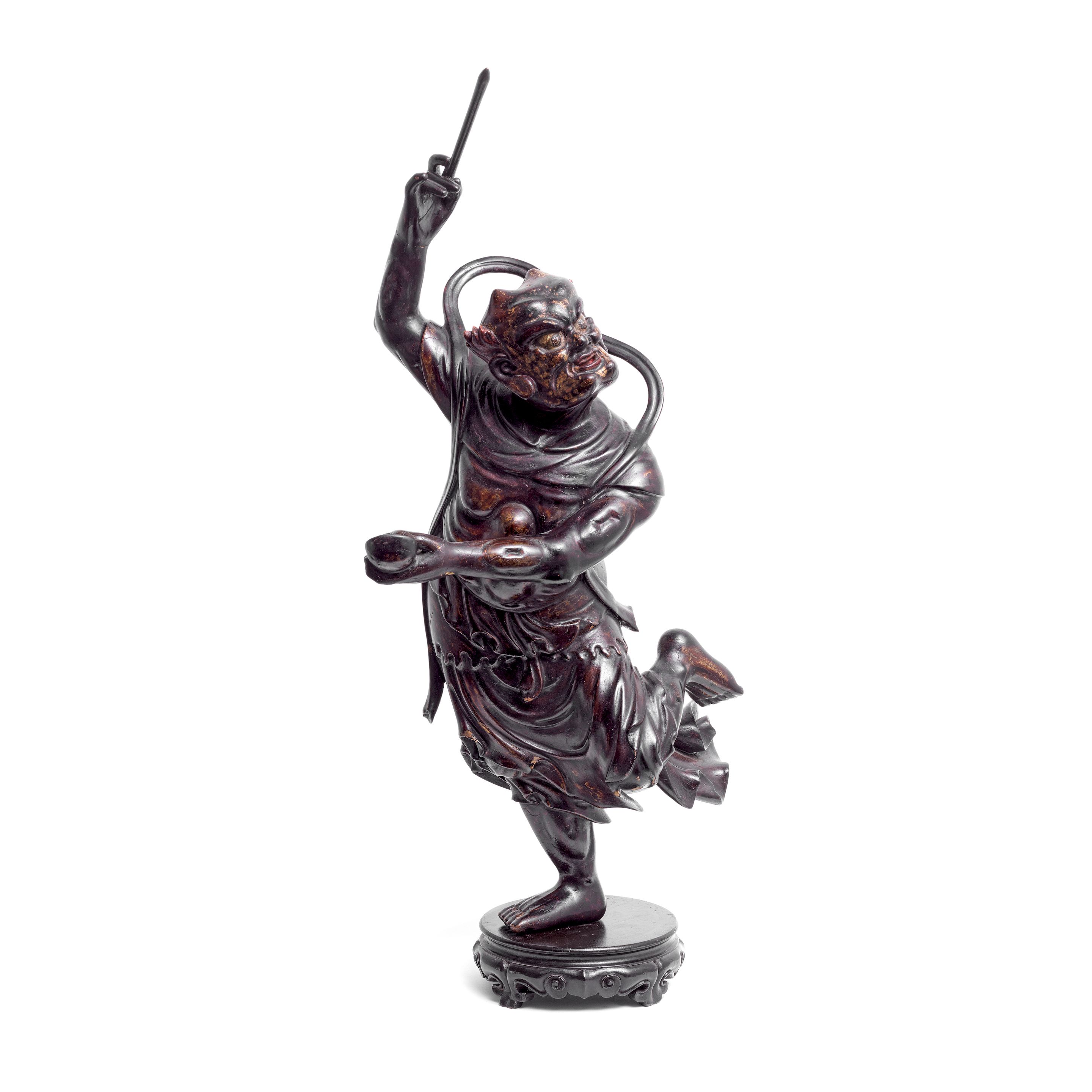 Bonhams : A LARGE LACQUERED WOOD FIGURE OF KUIXING Ming Dynasty, 16th ...
