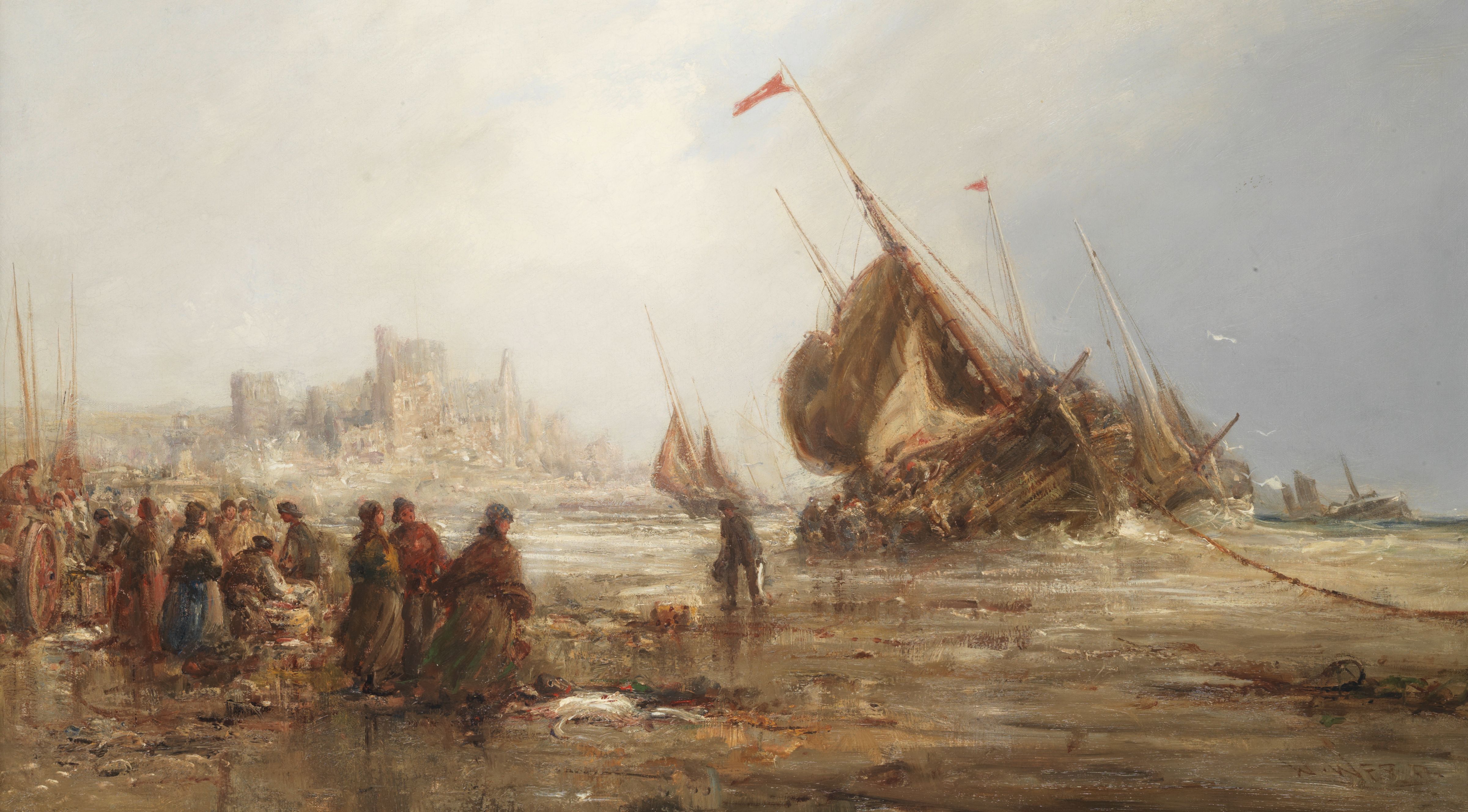 Bonhams : William Edward Webb (British, 1862-1903) Fisherfolk and boats ...