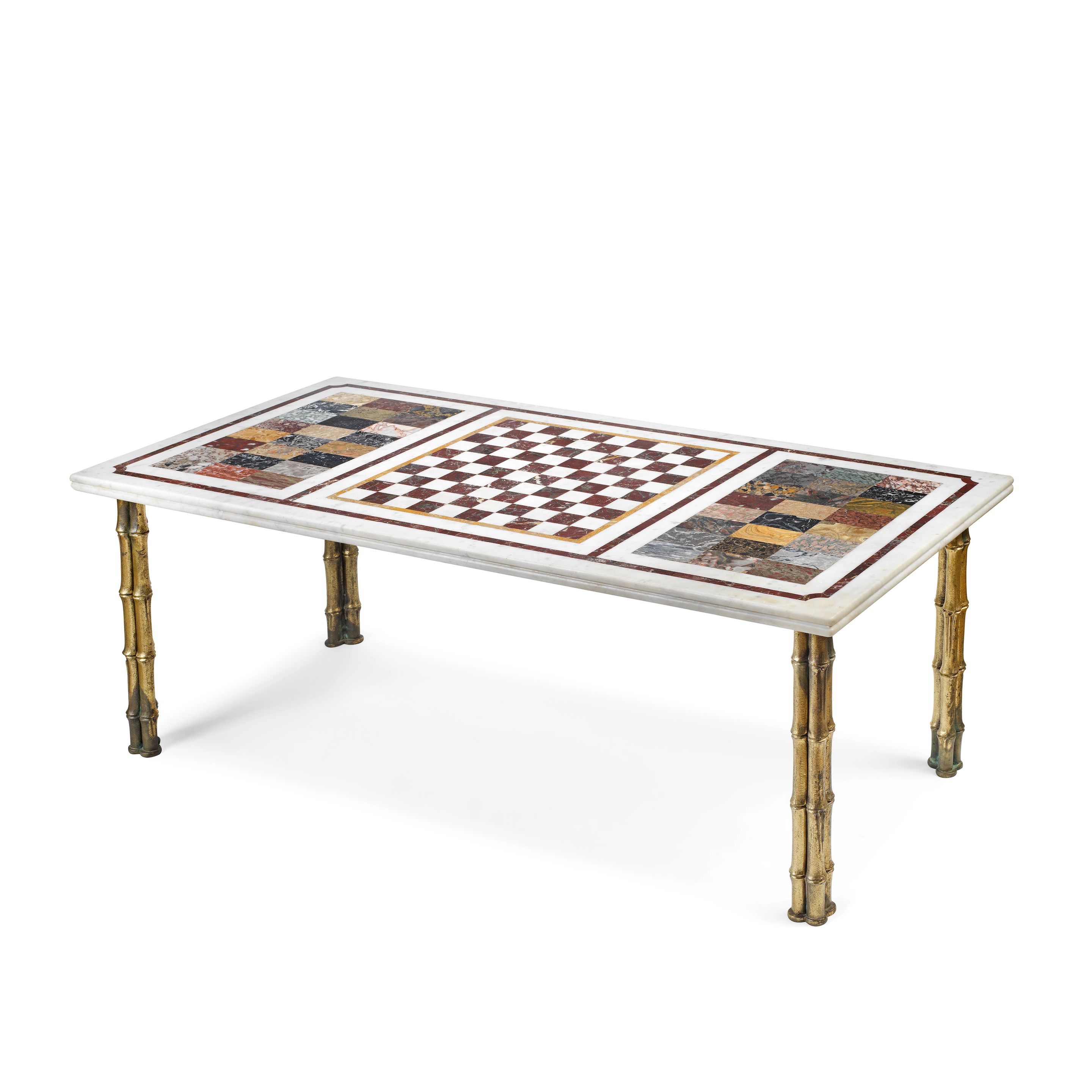 Bonhams : A 20TH CENTURY WHITE MARBLE AND SPECIMEN MARBLE GAMES TABLE