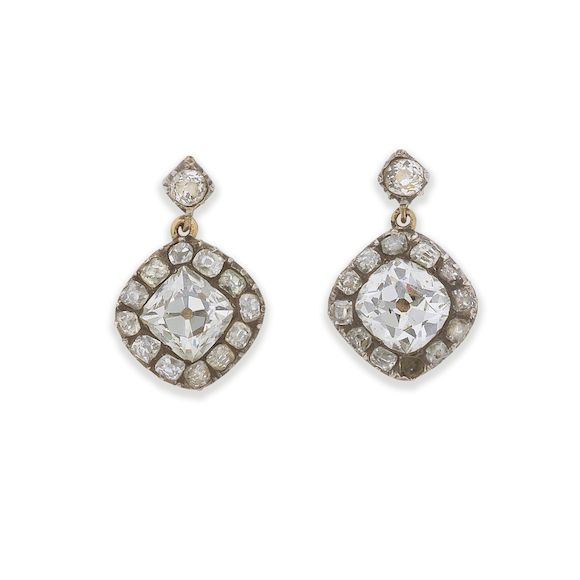 Bonhams : PAIR OF DIAMOND PENDENT EARRINGS, 19TH CENTURY