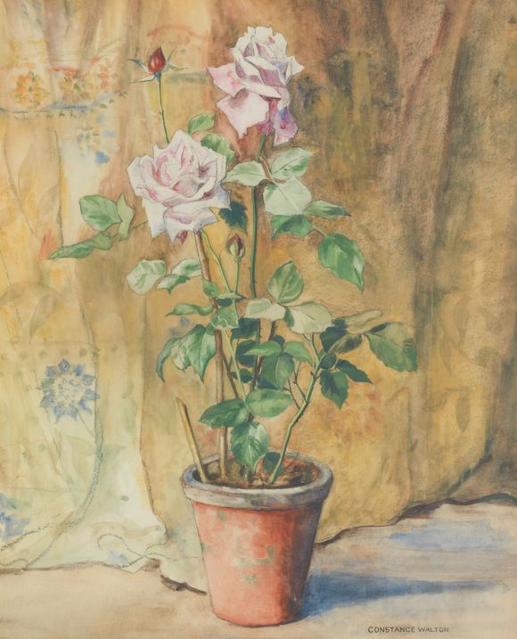 Bonhams : Constance Walton (British, 1866-1960) Potted rose 57.5 x 48cm ...