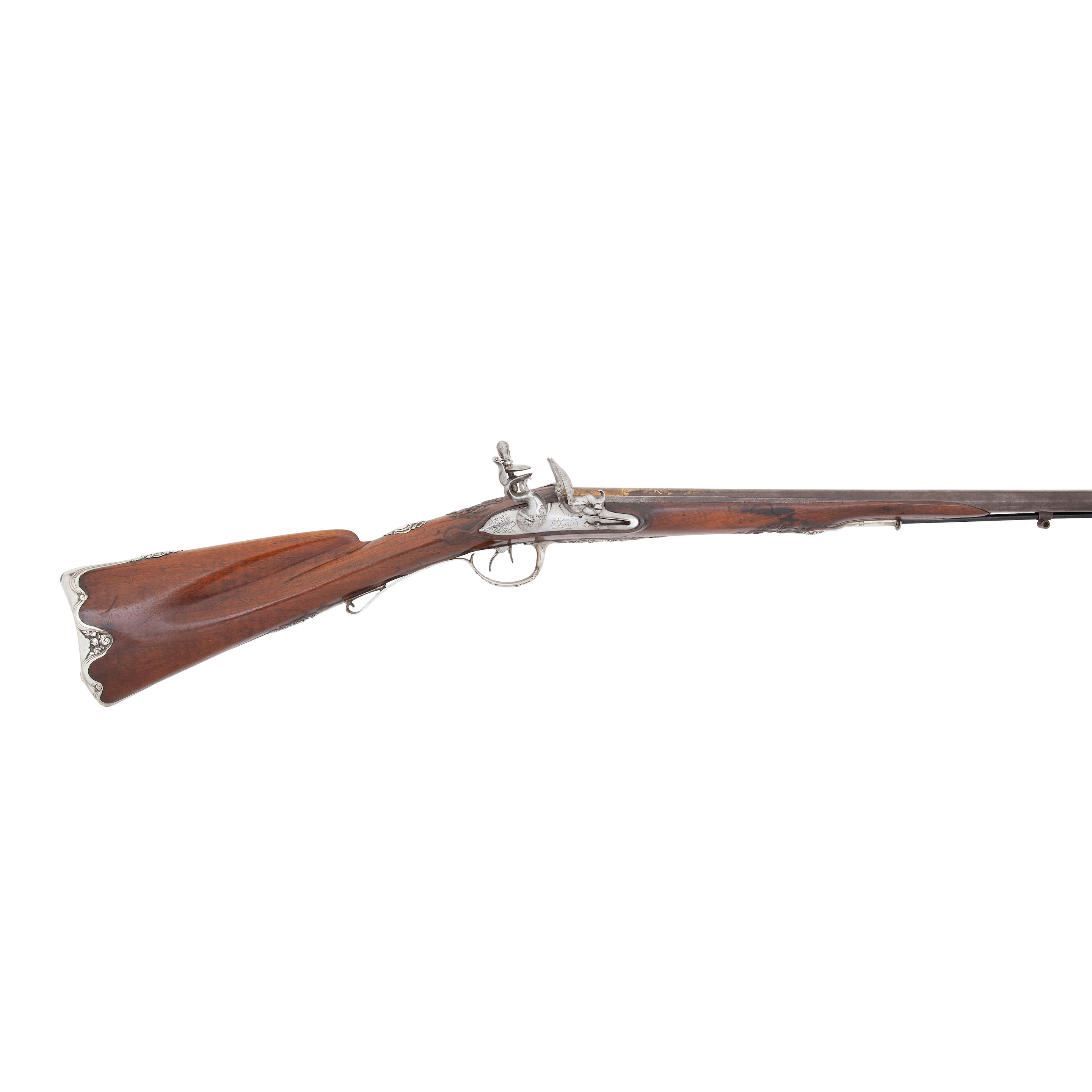 Bonhams : A French 16-Bore Flintlock Silver-Mounted D.B. Sporting Gun