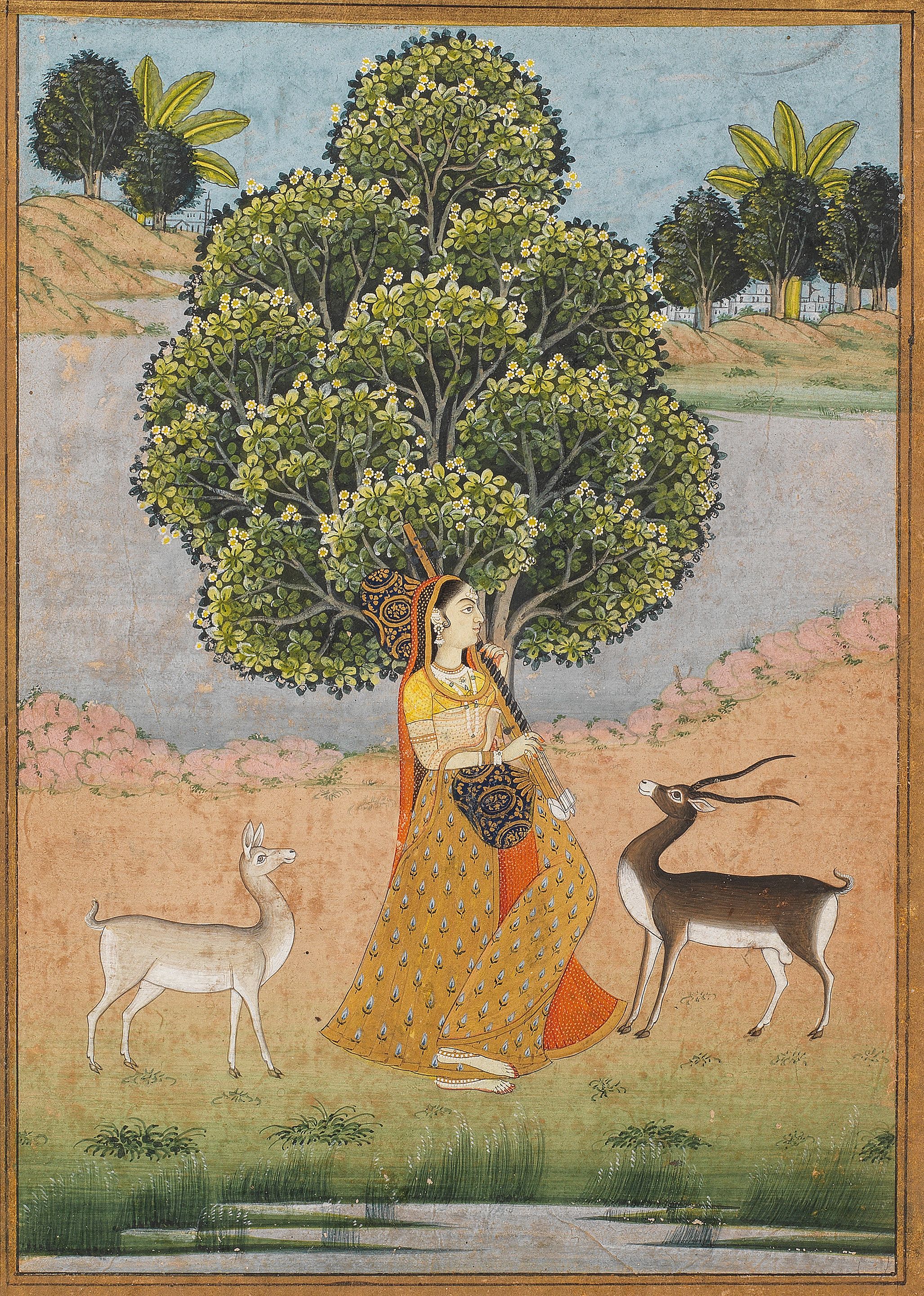 Bonhams : Todi ragini a maiden standing in a landscape holding a ...