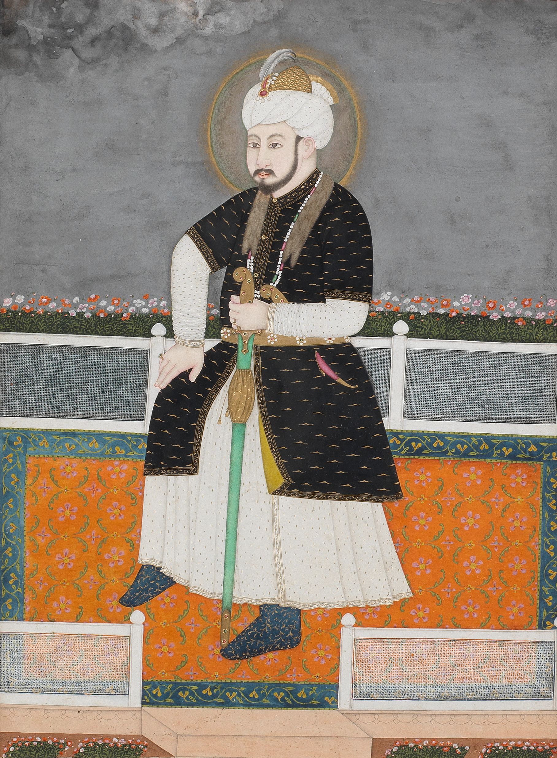 Bonhams : The Emperor Timur standing on a palace terrace Deccan, mid ...