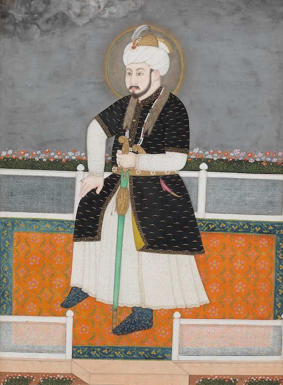 Bonhams : The Emperor Timur standing on a palace terrace Deccan, mid ...