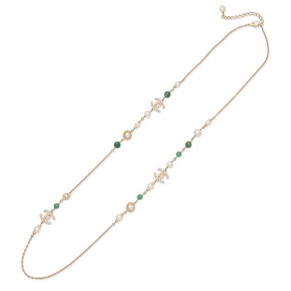 Bonhams : Chanel: a Pale Gold Tone Simulated Pearl and Jade CC Necklace ...