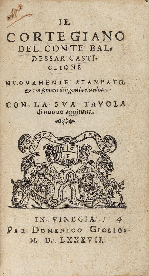 Bonhams Castiglione Baldessare Il Cortegiano Venice Domenico