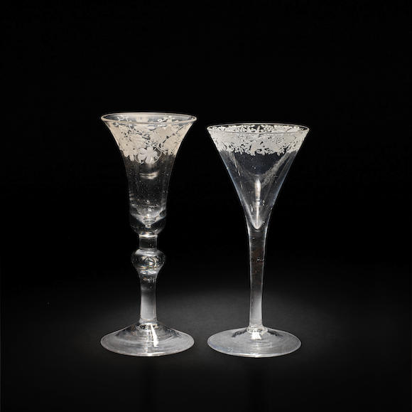 Bonhams Two Engraved Wine Glasses Circa 1740 50