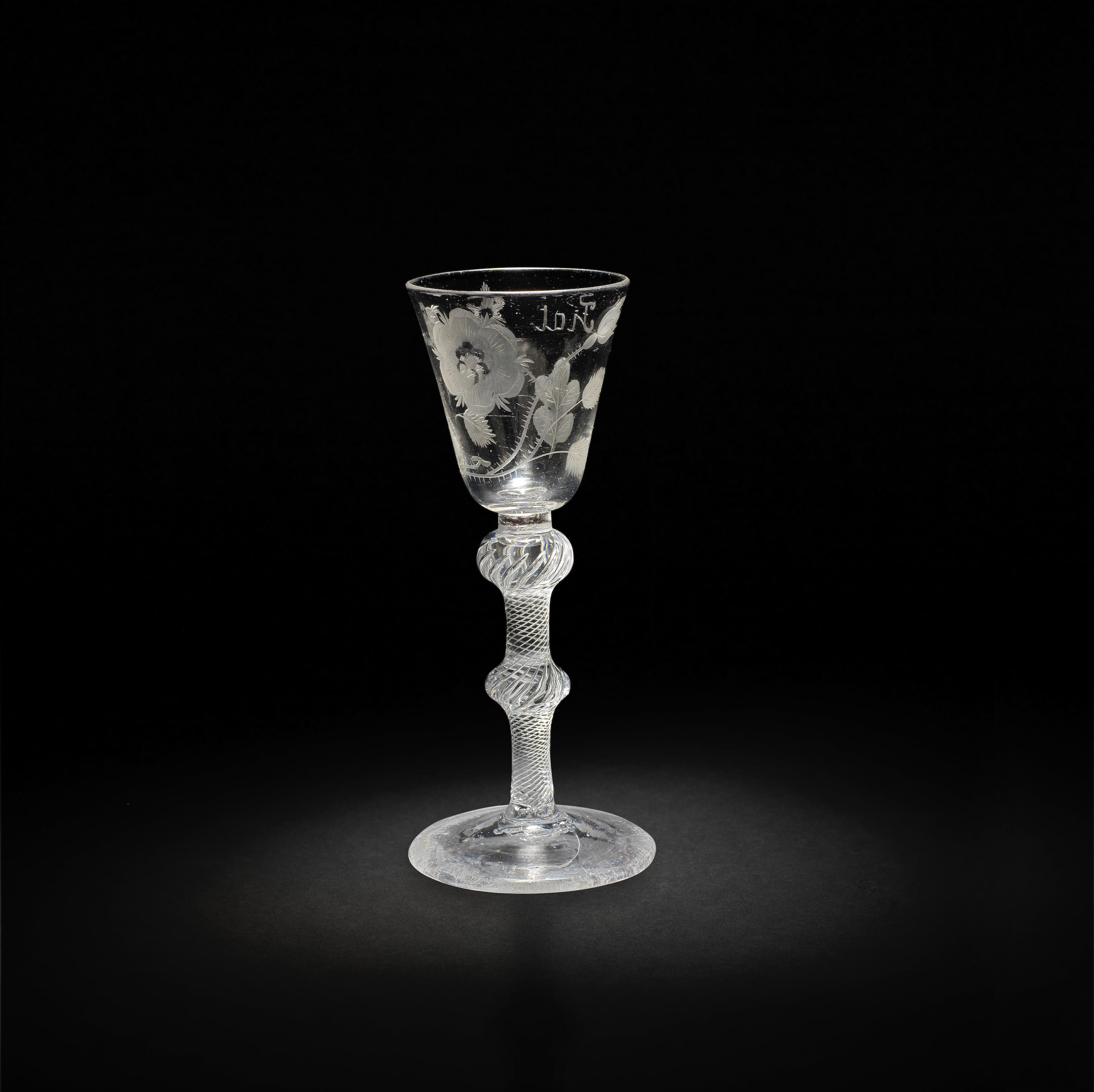 Bonhams A Jacobite Engraved Airtwist Wine Glass Circa 1750