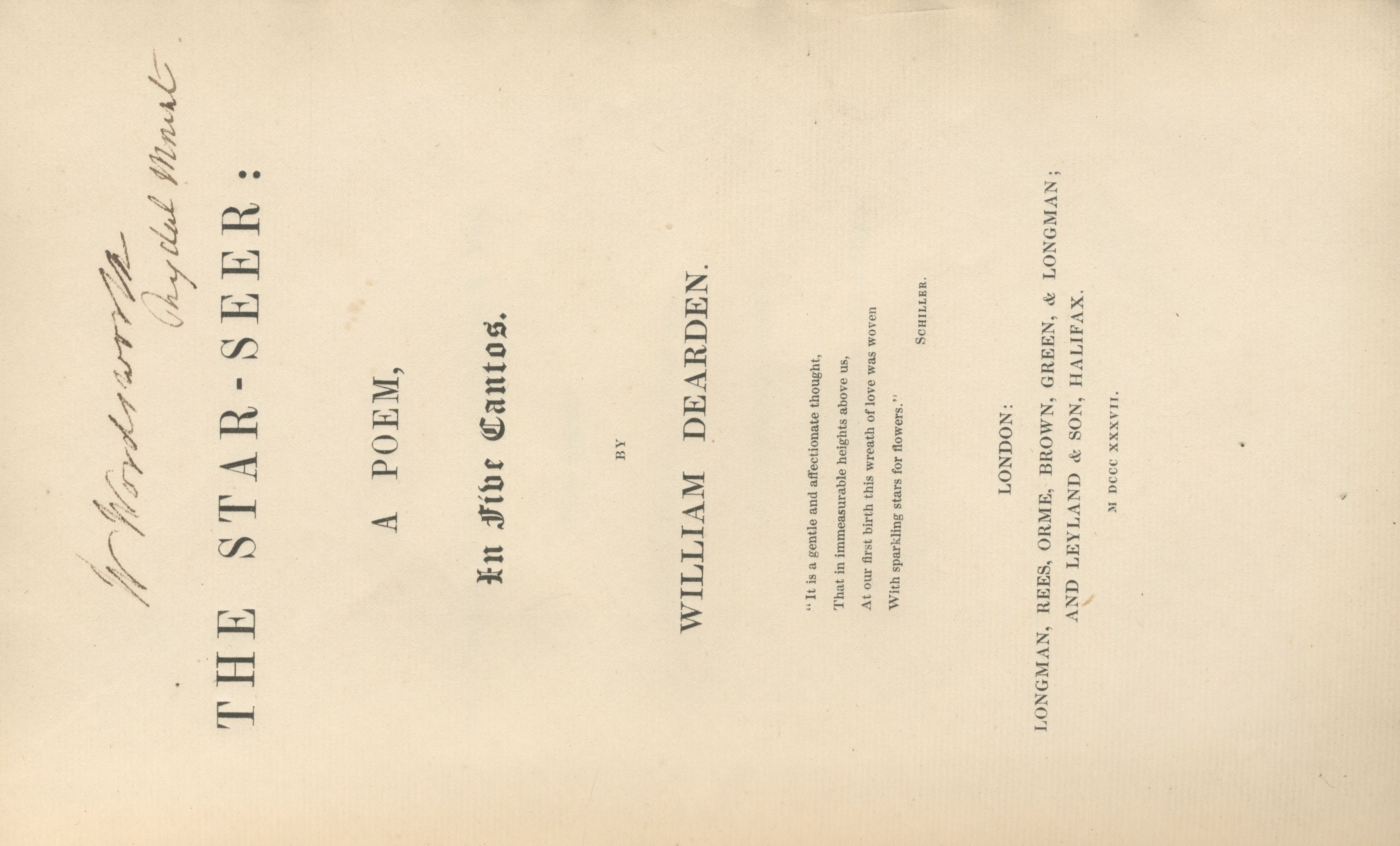 Bonhams : WORDSWORTH (WILLIAM) DEARDEN (WILLIAM) The Star-seer A Poem ...