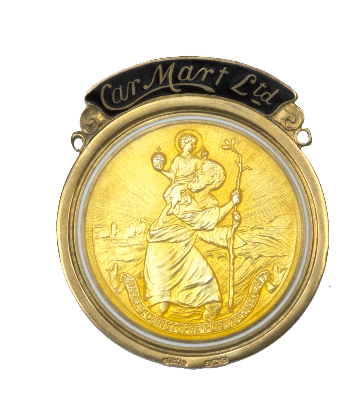 Bonhams Cars : A gold and enamel St Christopher dashboard plaque for ...