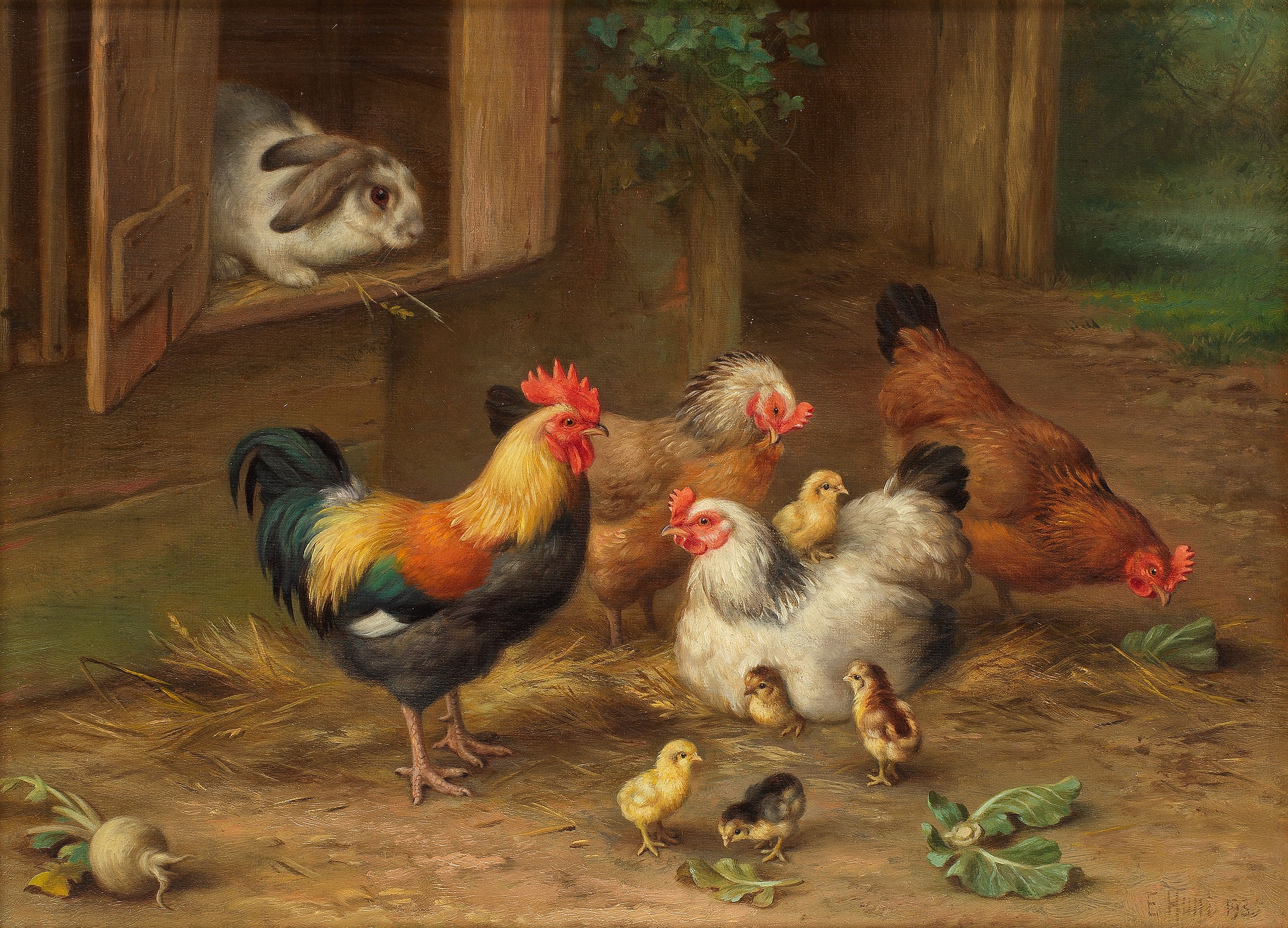 Bonhams : Edgar Hunt (British, 1876-1953) A view from the hutch, a ...