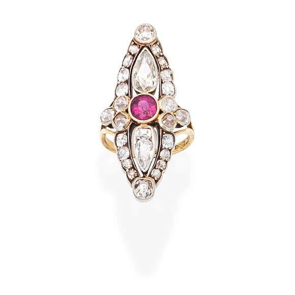 Bonhams : DIAMOND AND RUBY DRESS RING,
