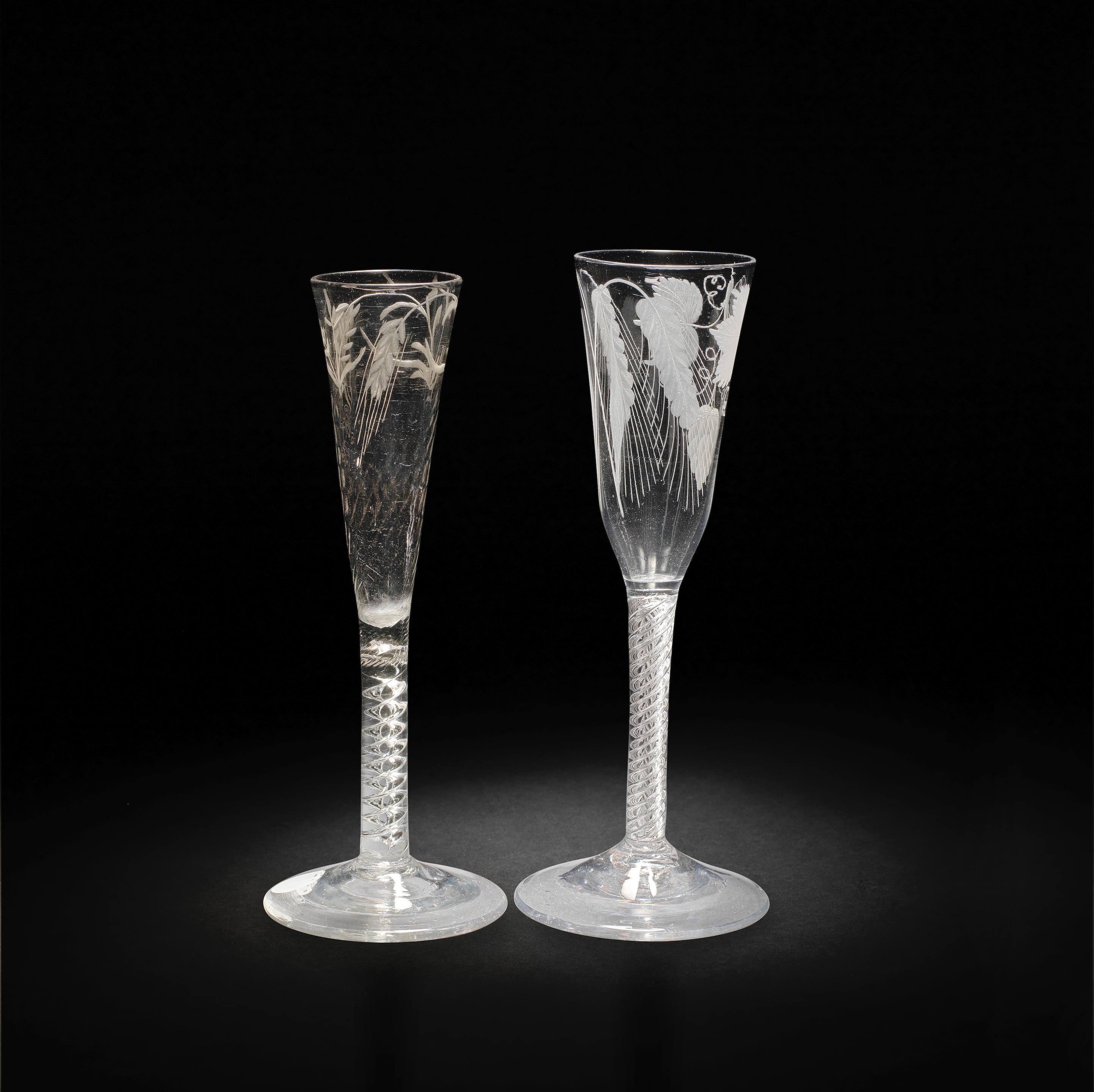 Bonhams A Rare Engraved Airtwist Ratafia Flute And An Ale Glass