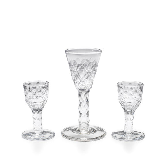 Bonhams A Pair Of Facet Stem Firing Or Wine Glasses And A Large Wine