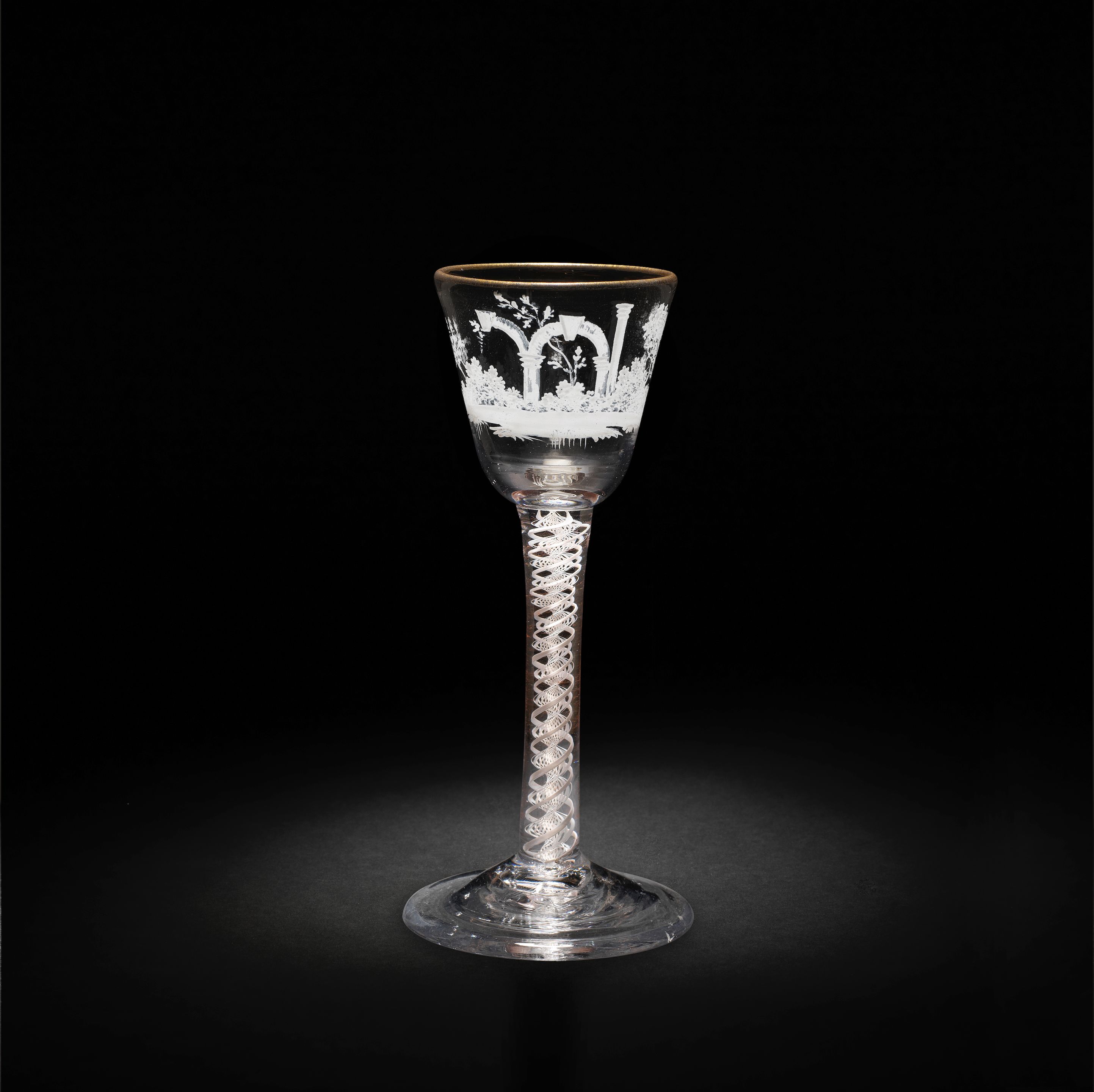 Bonhams : A rare Beilby enamelled wine glass, circa 1765-70