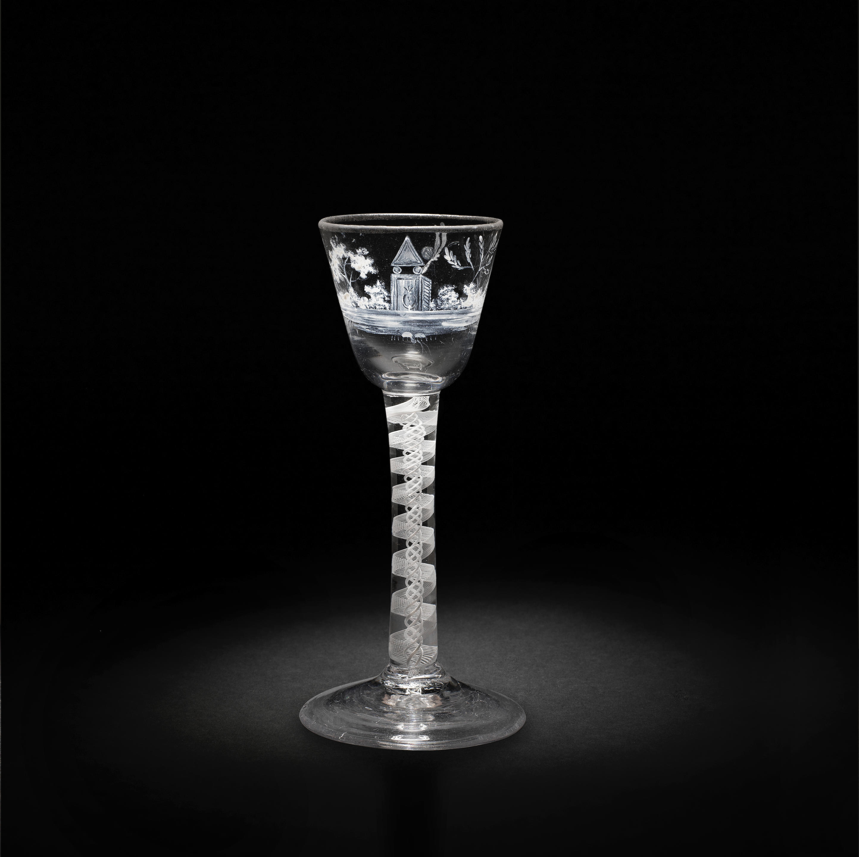 Bonhams A Beilby Enamelled Opaque Twist Wine Glass Circa 1765 70