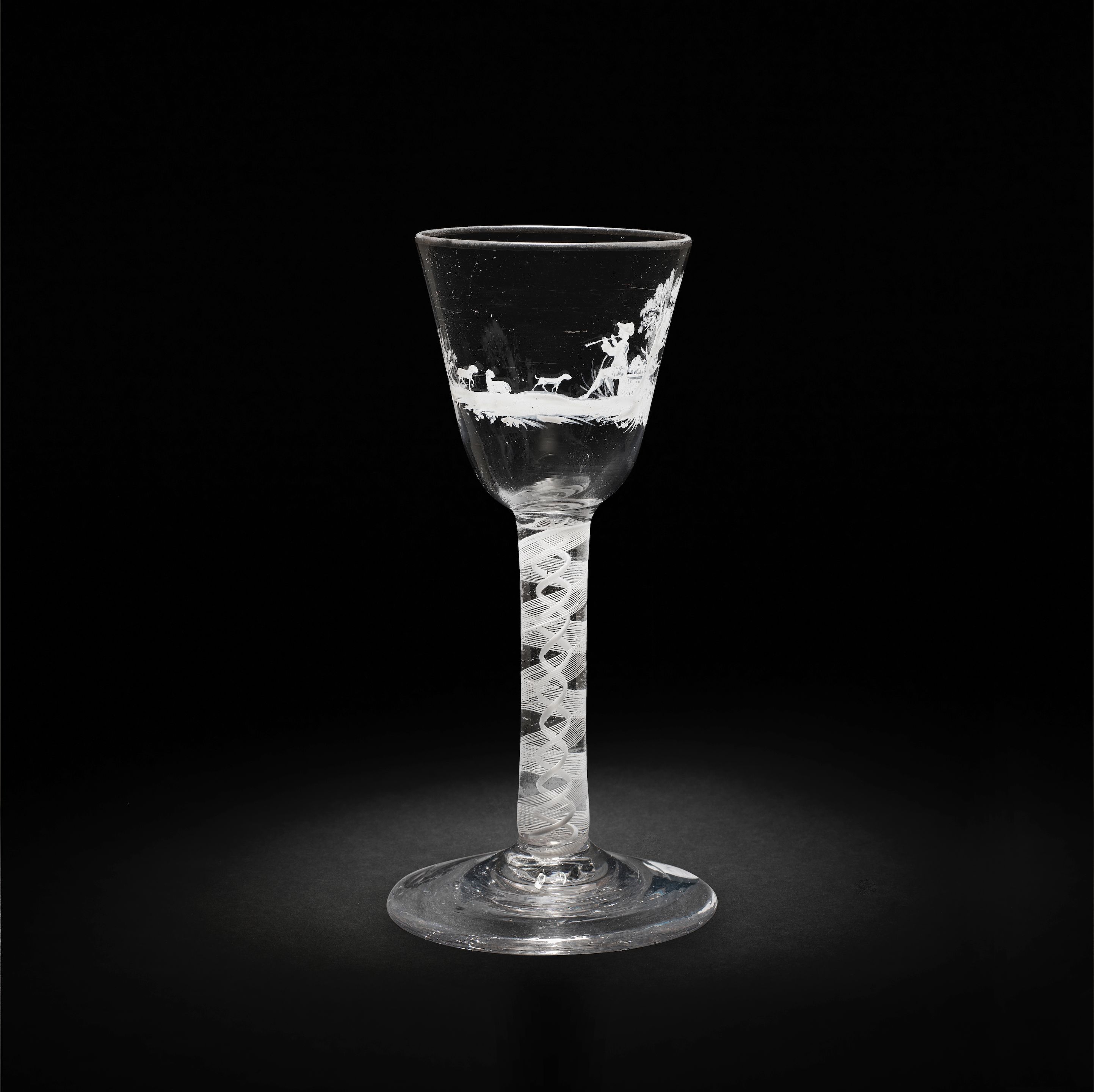 Bonhams : A fine and rare Beilby enamelled opaque twist wine glass ...