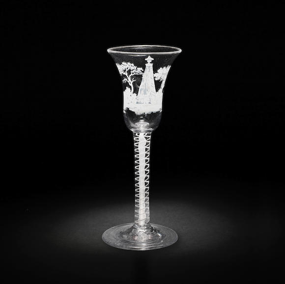 Bonhams A Rare Beilby Enamelled Opaque Twist Wine Glass Circa 1765 70