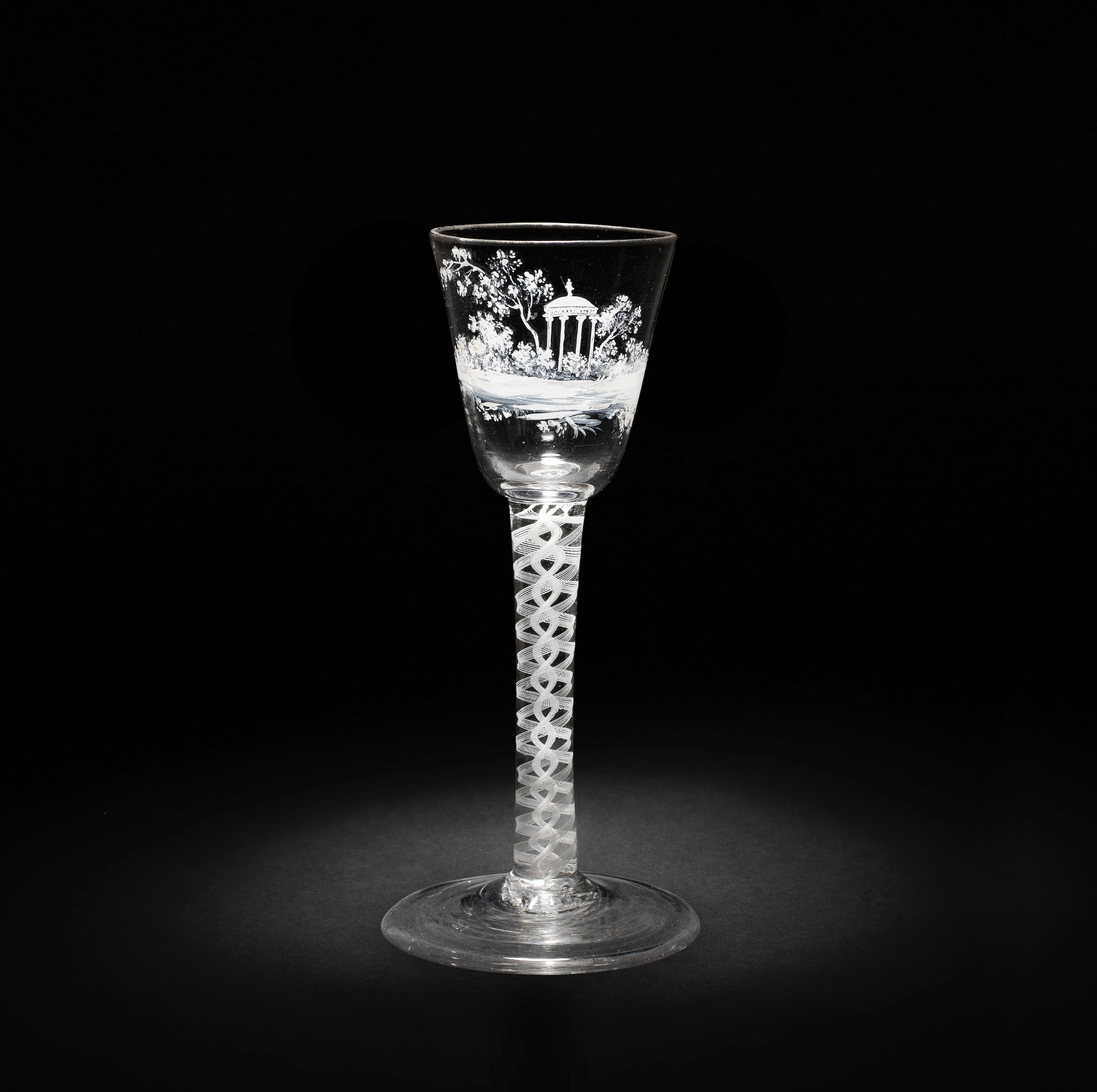Bonhams A Rare Beilby Enamelled Opaque Twist Wine Glass Circa 1765 70
