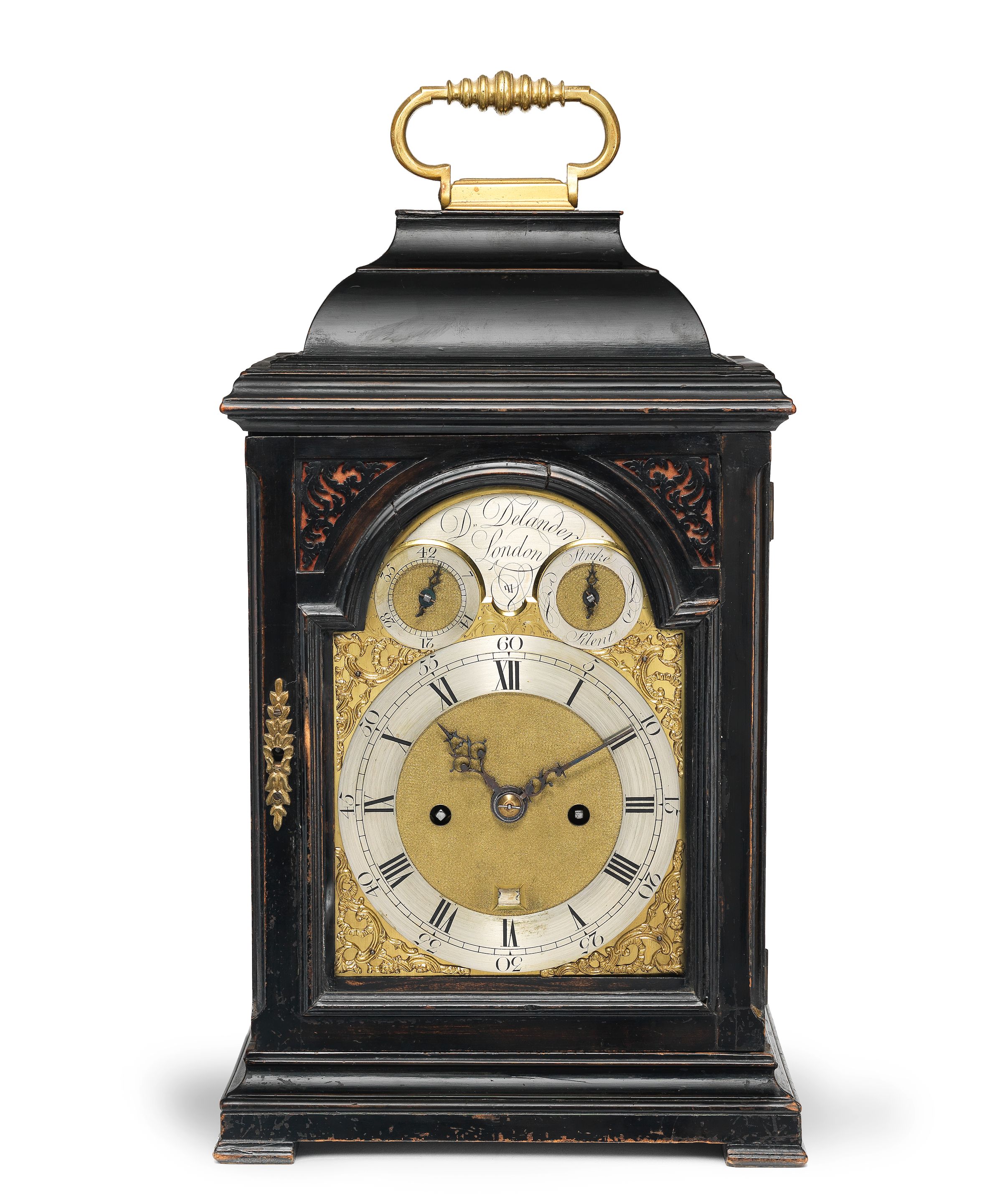 Bonhams : A mid 18th century ebonised table clock bearing the signature ...