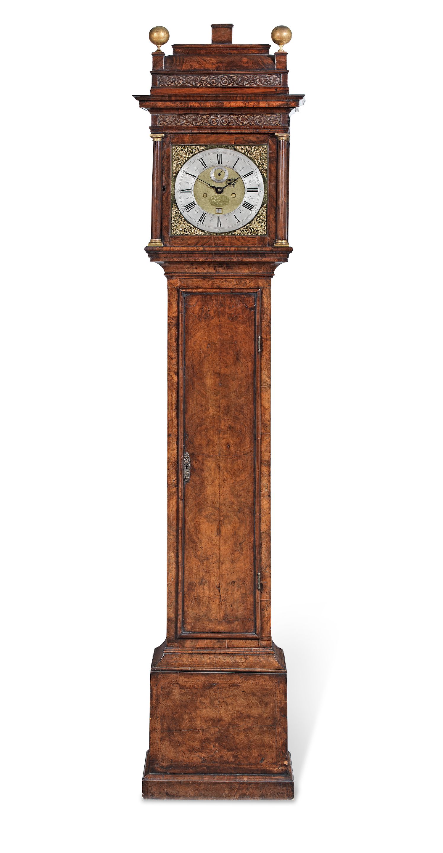 Bonhams : A VERY FINE AND RARE EARLY 18TH CENTURY 'TYPE 3 BURR WALNUT LONGCASE CLOCK THOMAS ...