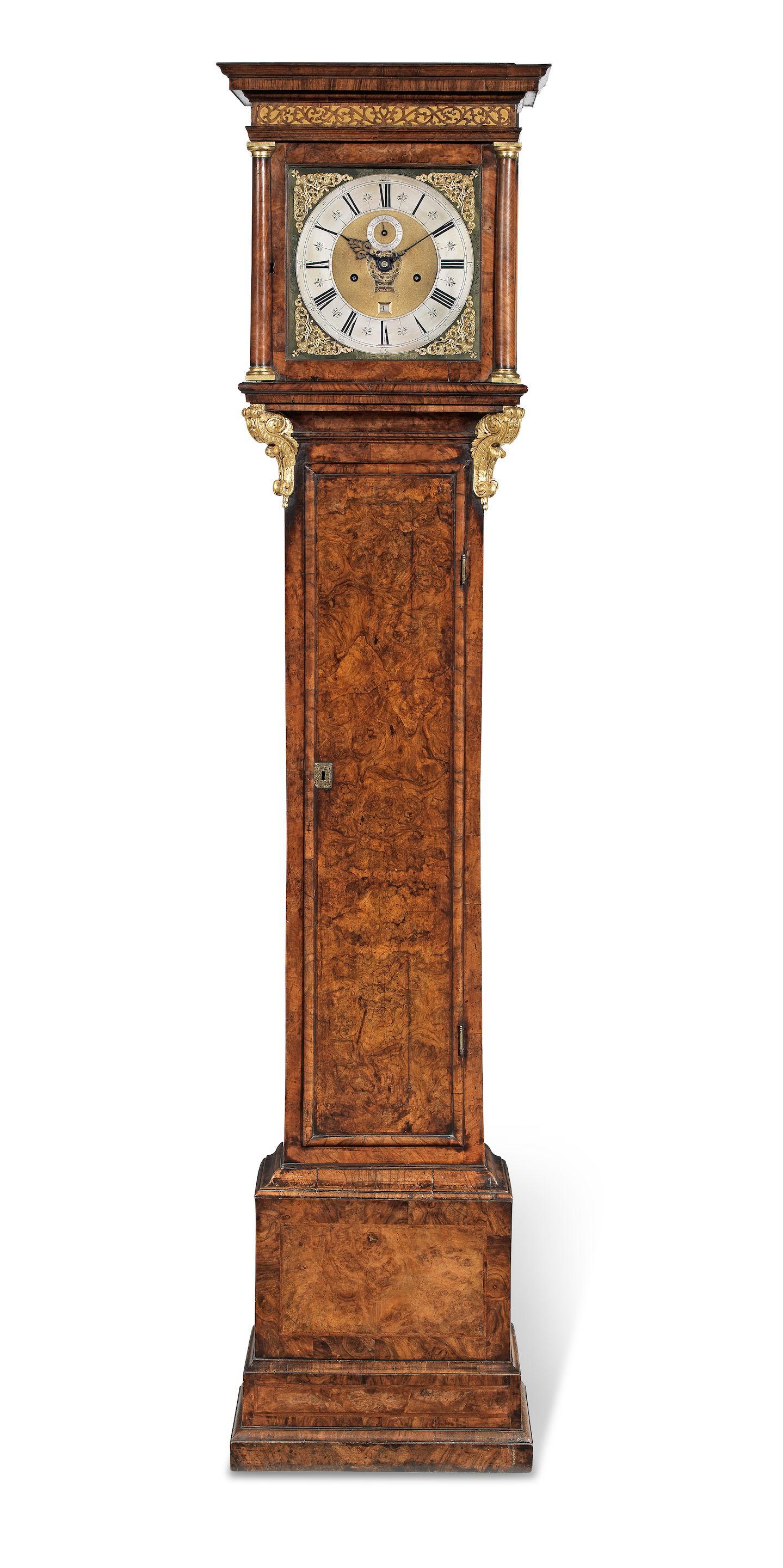 Bonhams : A FINE EARLY 18TH CENTURY FEATHERBANDED BURR WALNUT LONGCASE ...