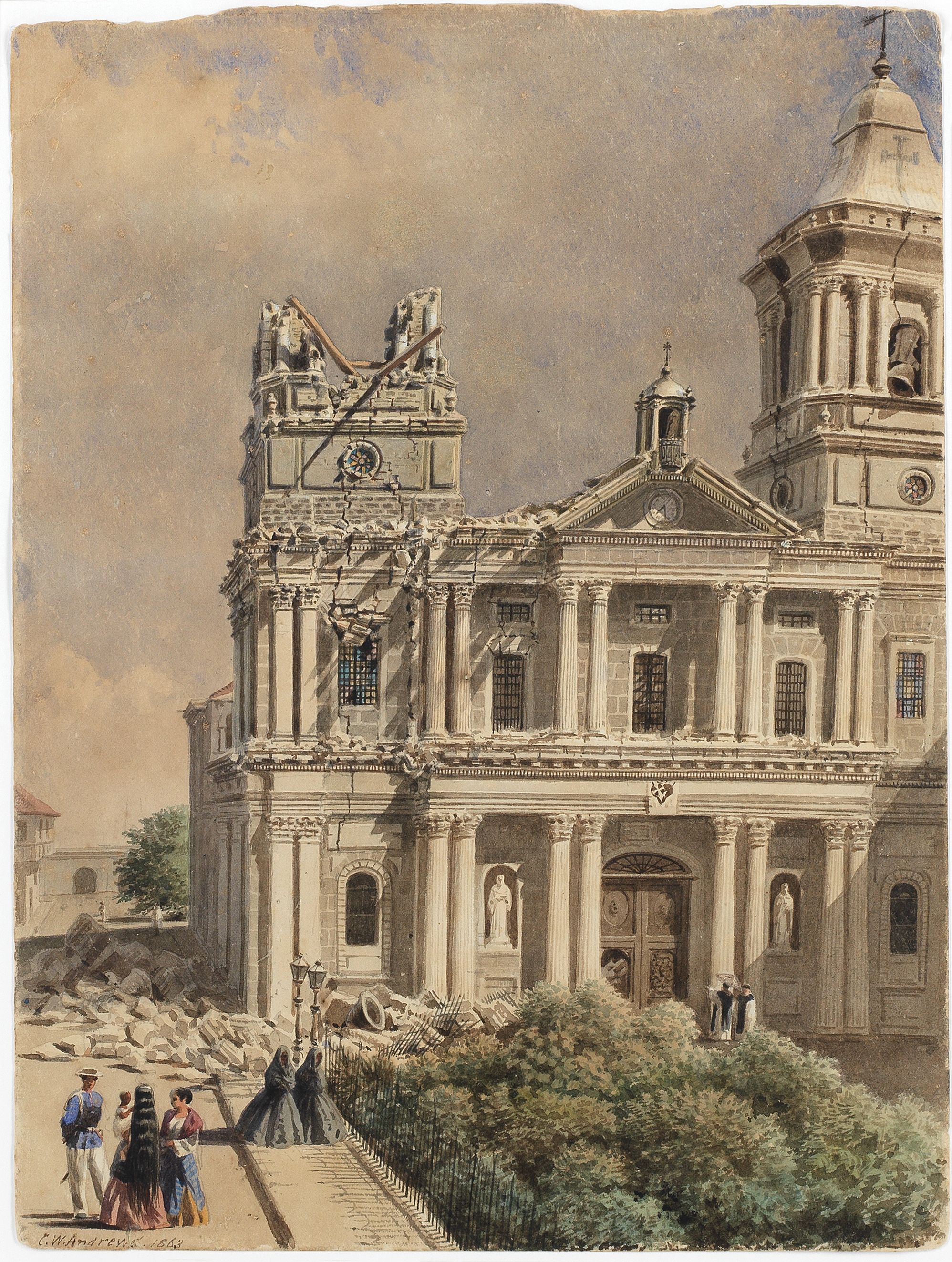 Bonhams : Charles William Andrews (British, circa 1830-1869) Manila Cathedral after the 1863 ...