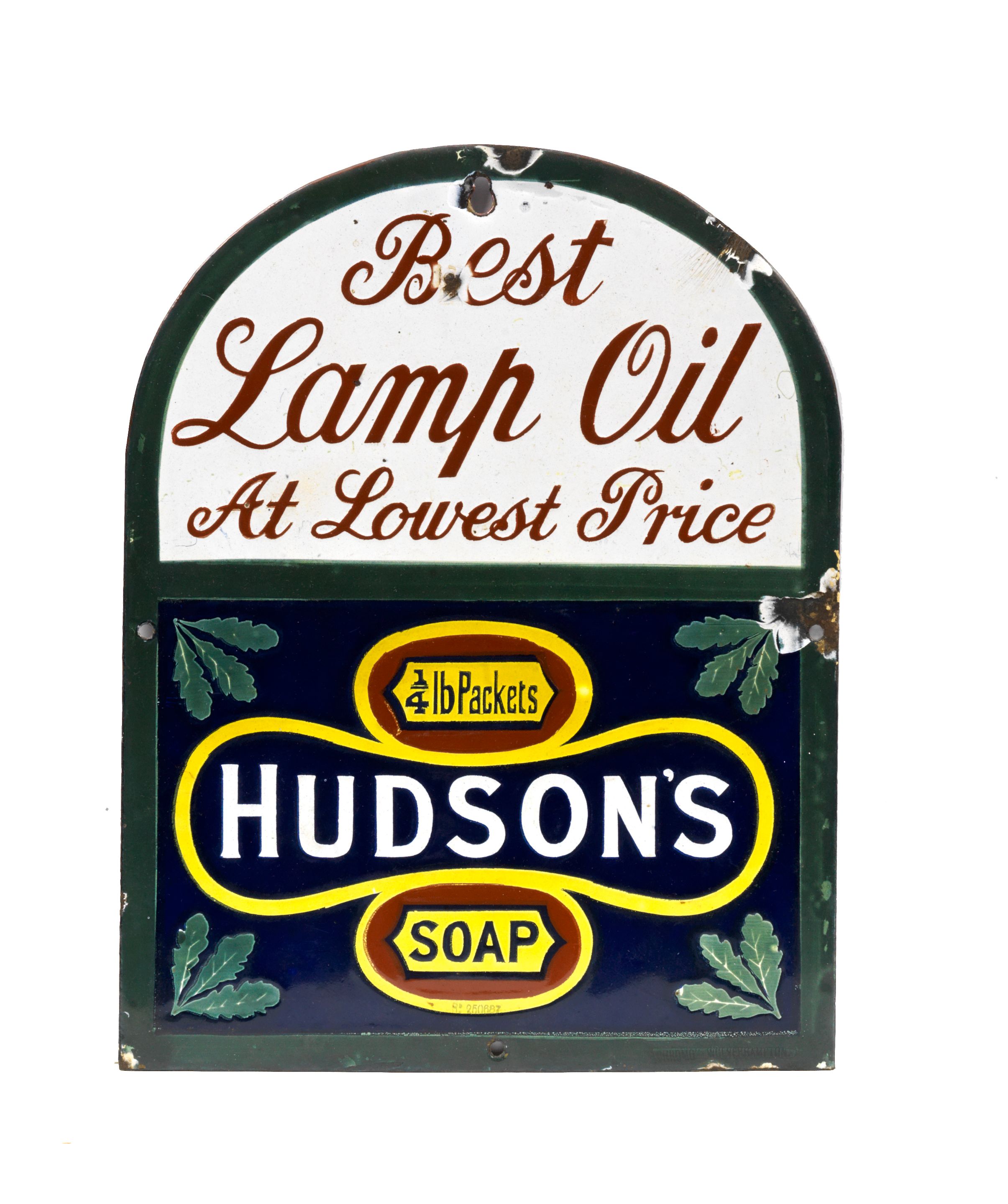Bonhams Cars : A Hudson's Lamp Oil/Soap enamel sign,
