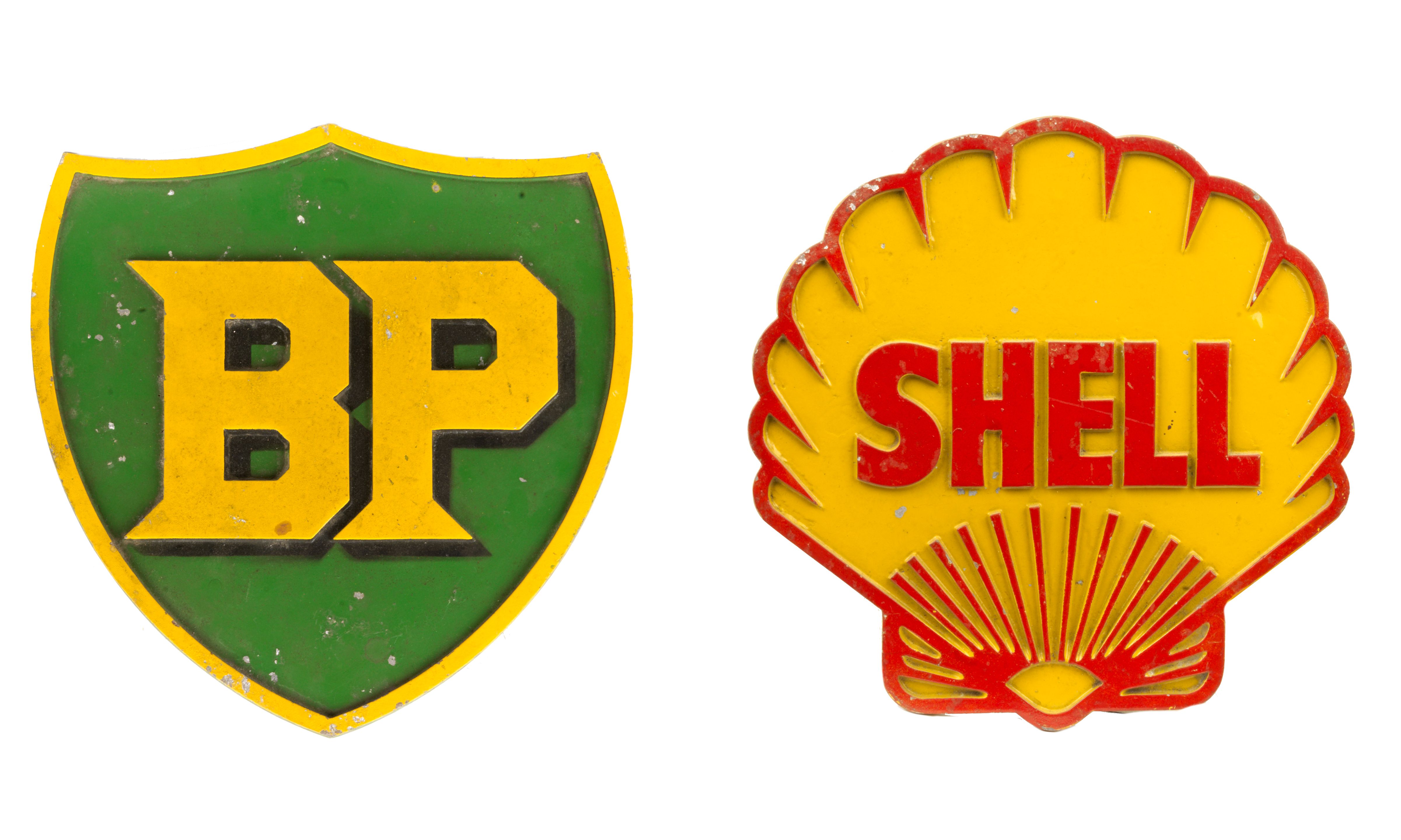 Bonhams Cars : Two painted cast alloy signs for Shell and BP, (2)